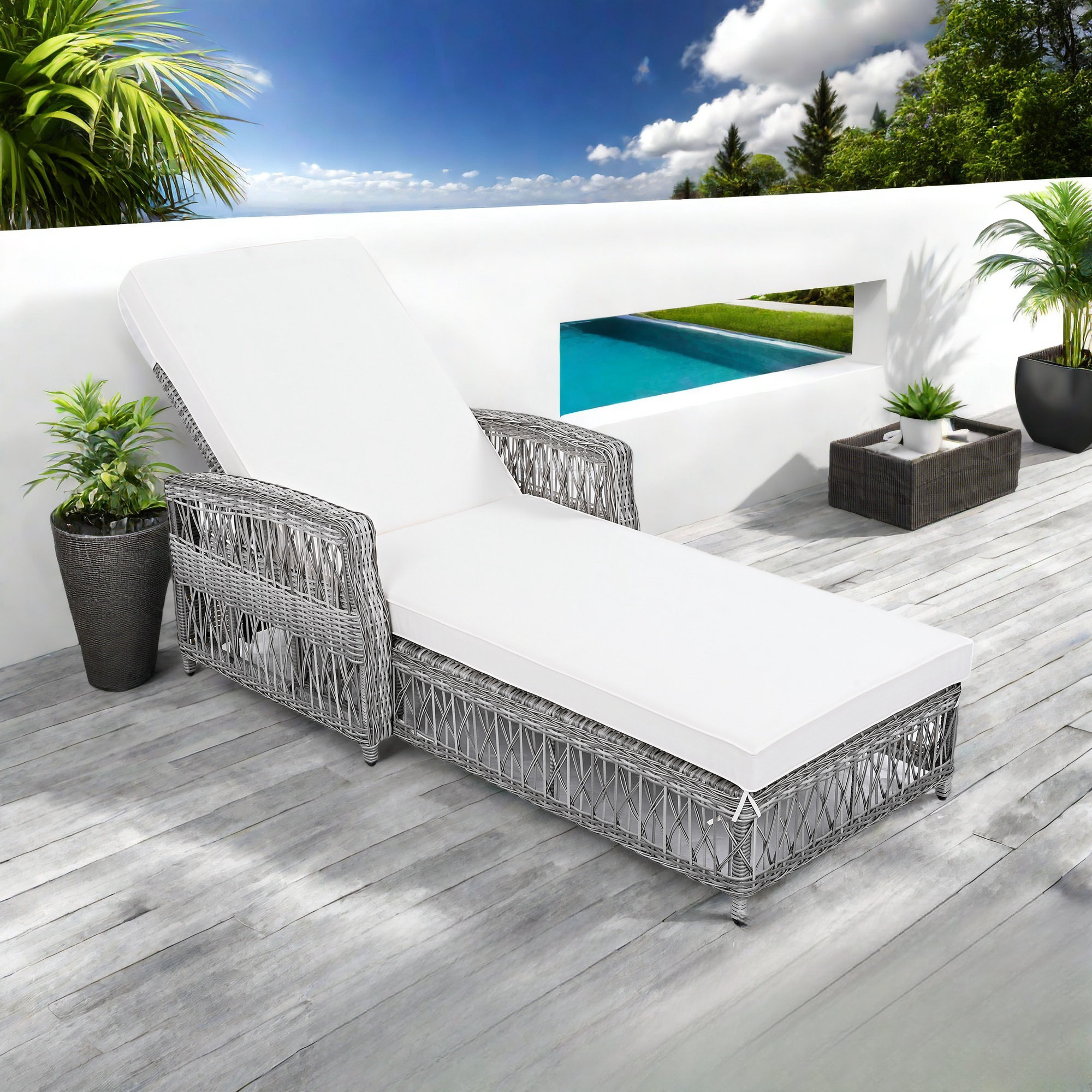 Lark Manor™ Outdoor Long Reclining Chaise With Removable Cushions ...