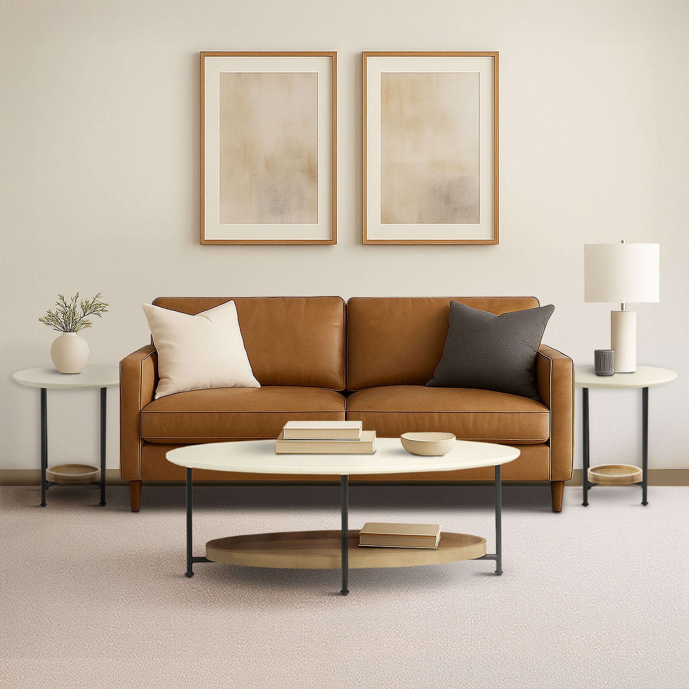 Madison Park 3-Piece Modern 2-Tone Living Room Table Set With Oval ...