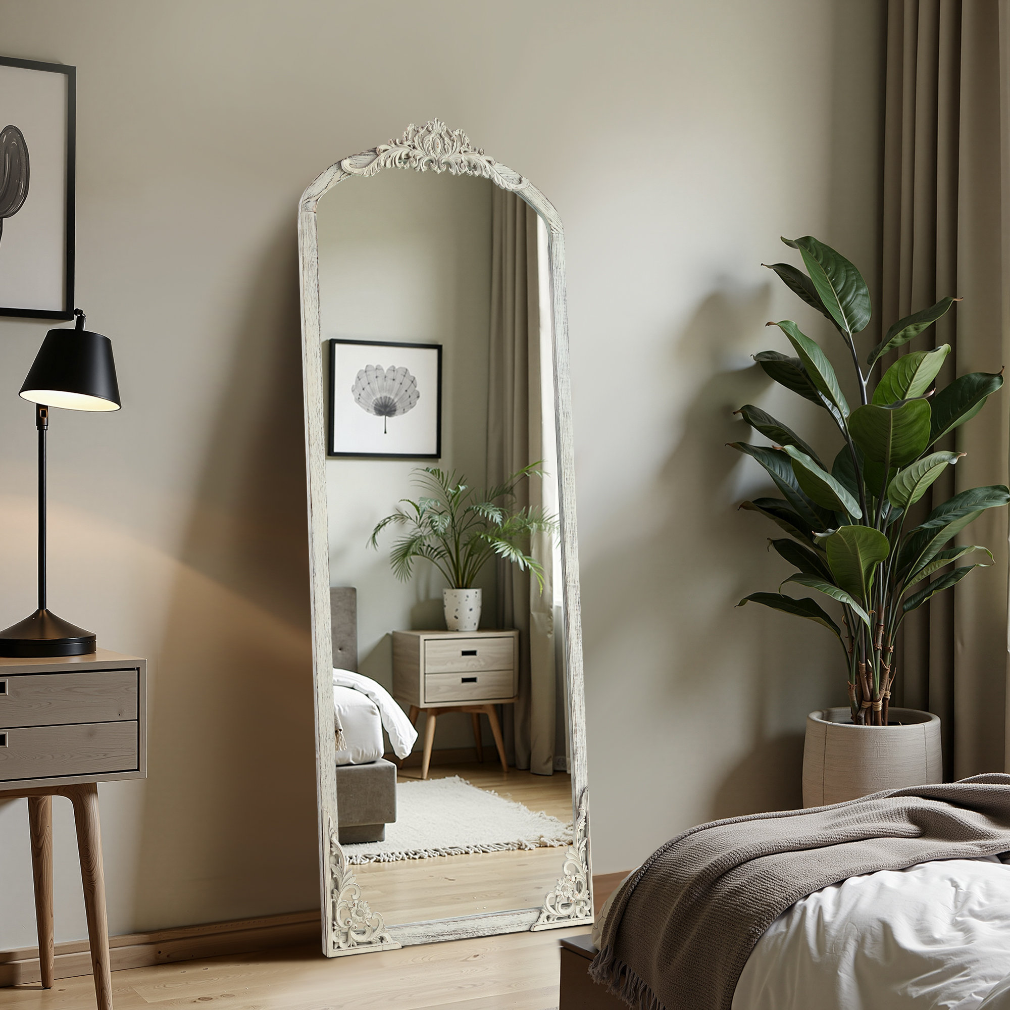 Alcott Hill® Arch Solid Wood Mirror Ornate Mirror Wall Mirror Retro ...