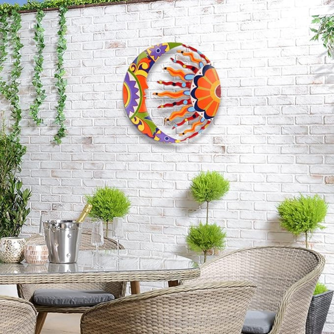 Dakota Fields Metal Sun And Moon Wall Art Decor, 16" Colorful ...