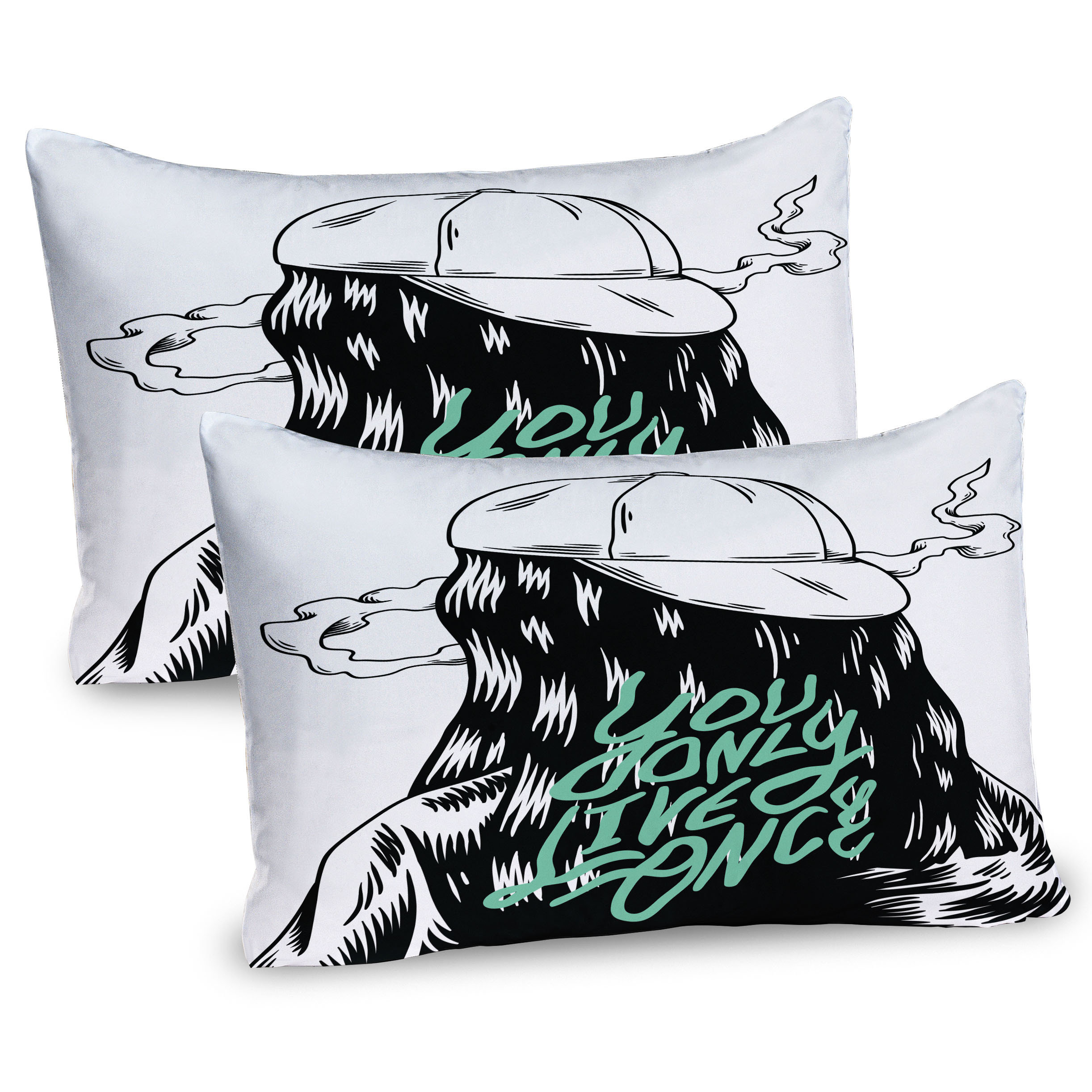 Ambesonne YOLO Pillow Sham 2 Pack Girl with a Backwards Hat Sea Green ...