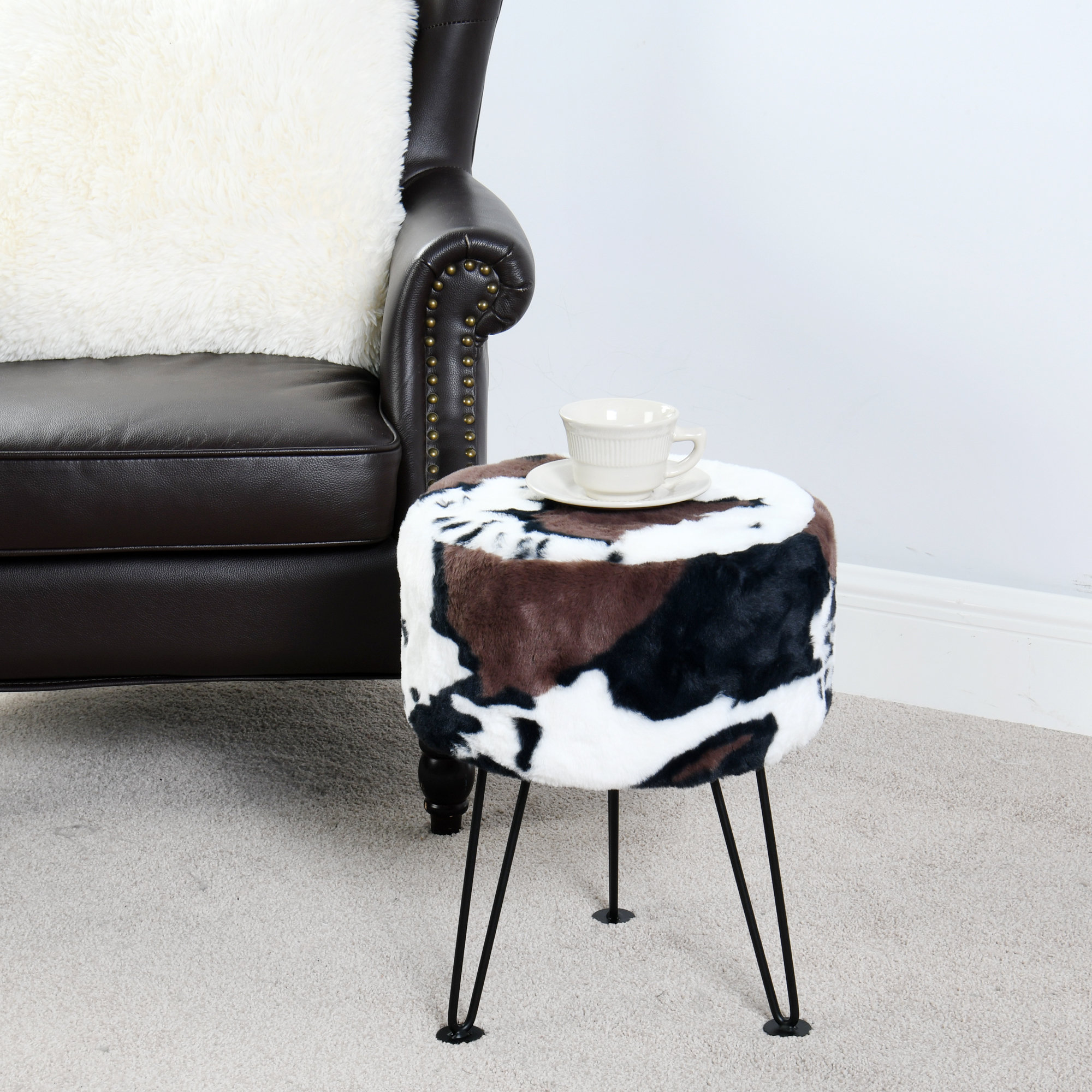 Gracie Oaks Natthu 13" Wide Round Animal Print Footstool | Wayfair