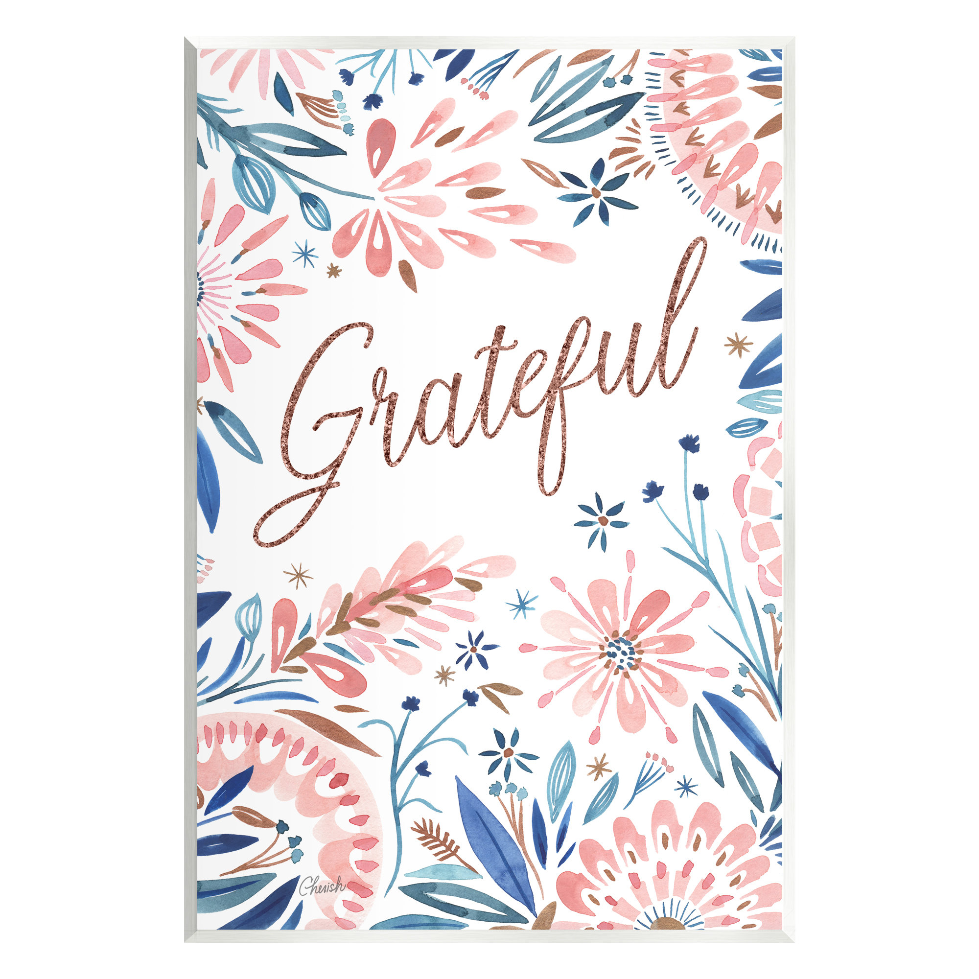 Stupell Industries Grateful Pink Floral Blossoms Floater Canvas Wall ...