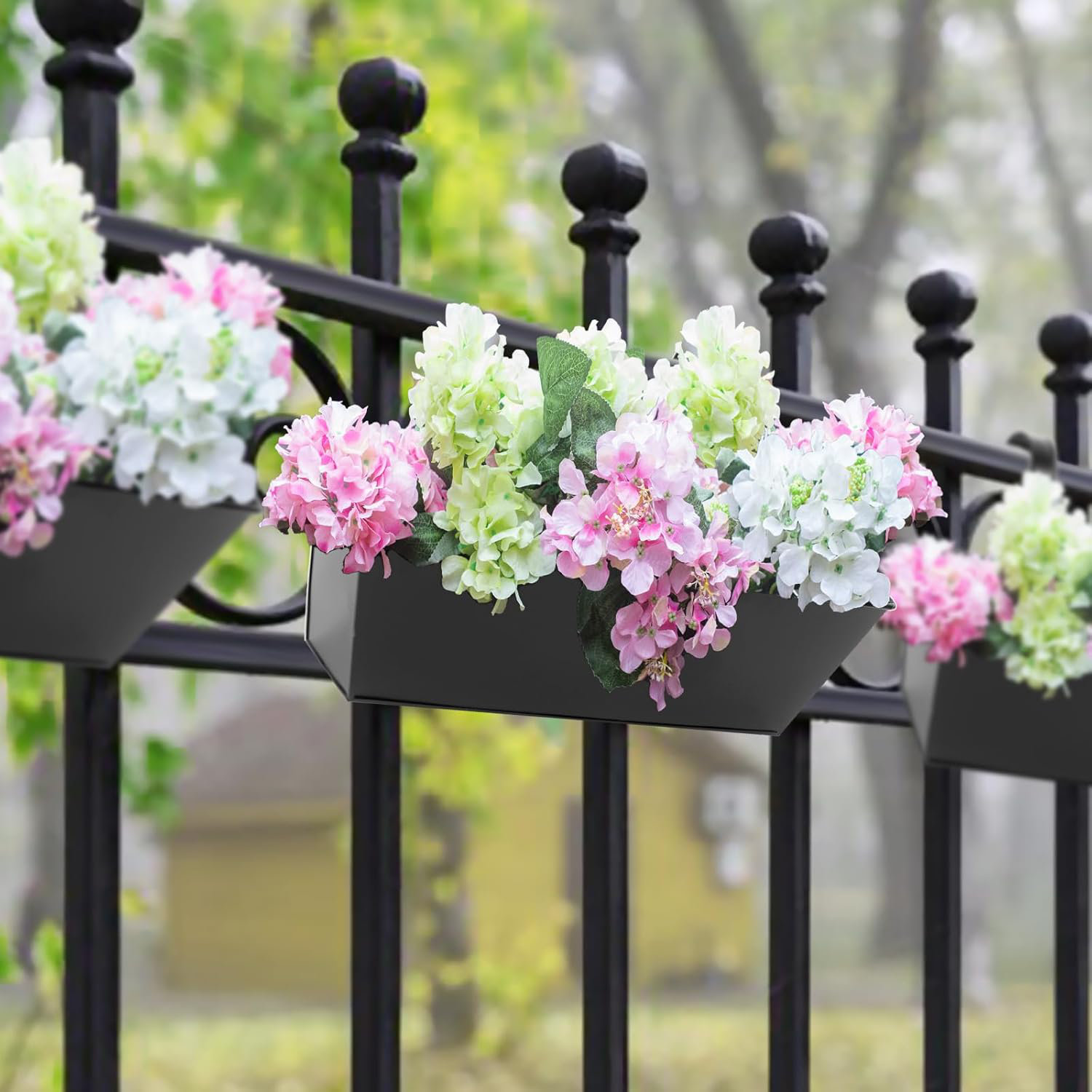 Ebern Designs 3-pack 16" Railing Planters Outdoor Hanging Flower Boxes ...