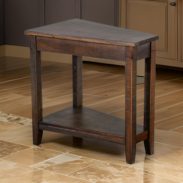 Benjara Flint Chairside Table with Shelf, 24 Inch Angled Dark Brown ...