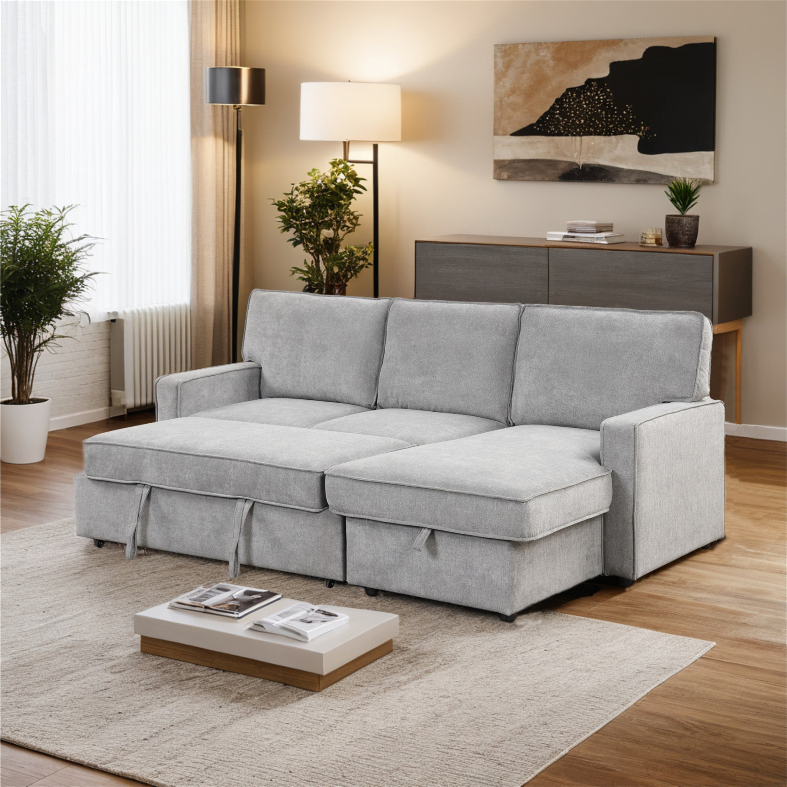 Brayden Studio® Pull-Out Sleeper Sofa Set With Chaise & Cup Holders ...