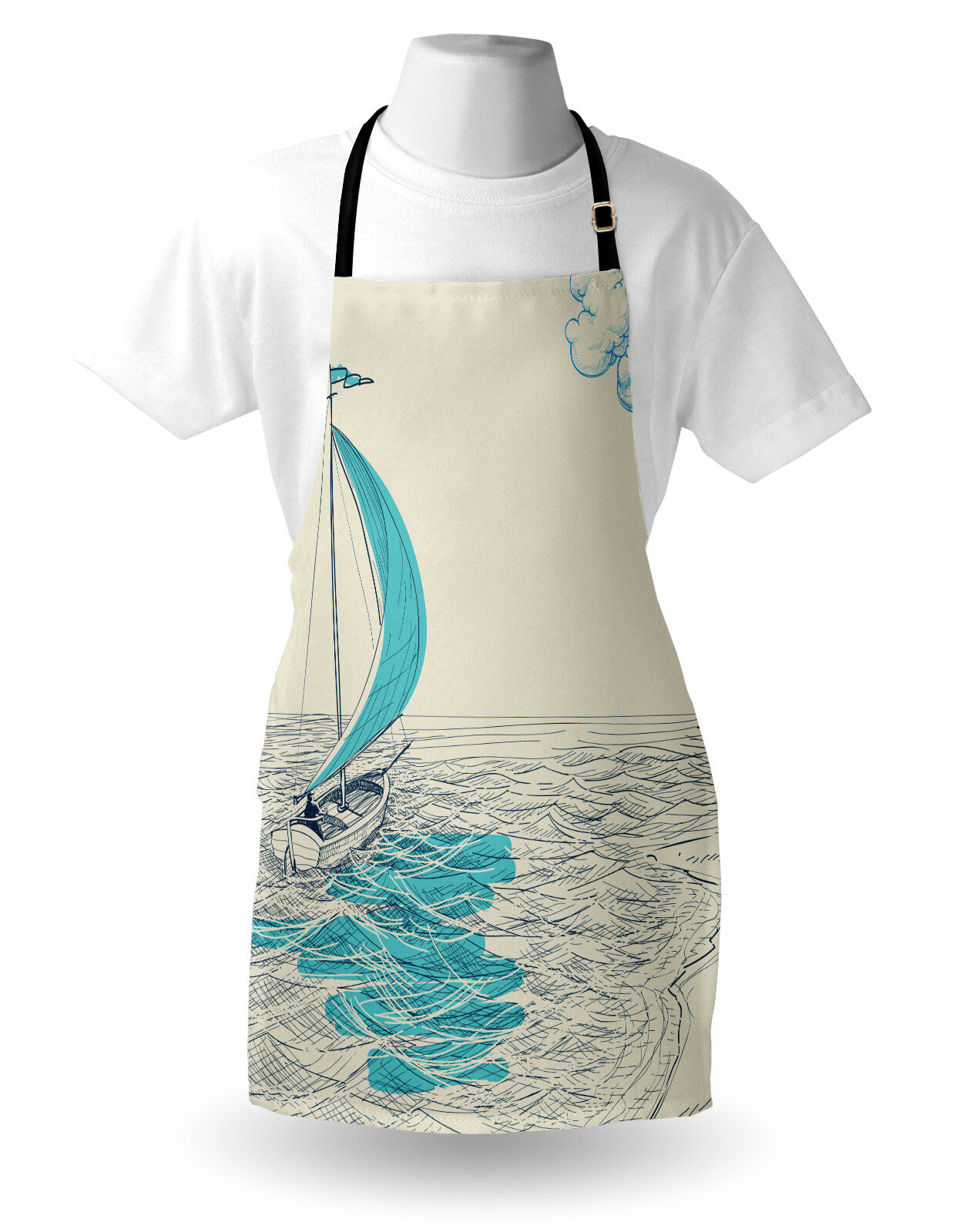 Everly Quinn Black White Apron Unisex Cloudy Sailing Boat Adult Size ...