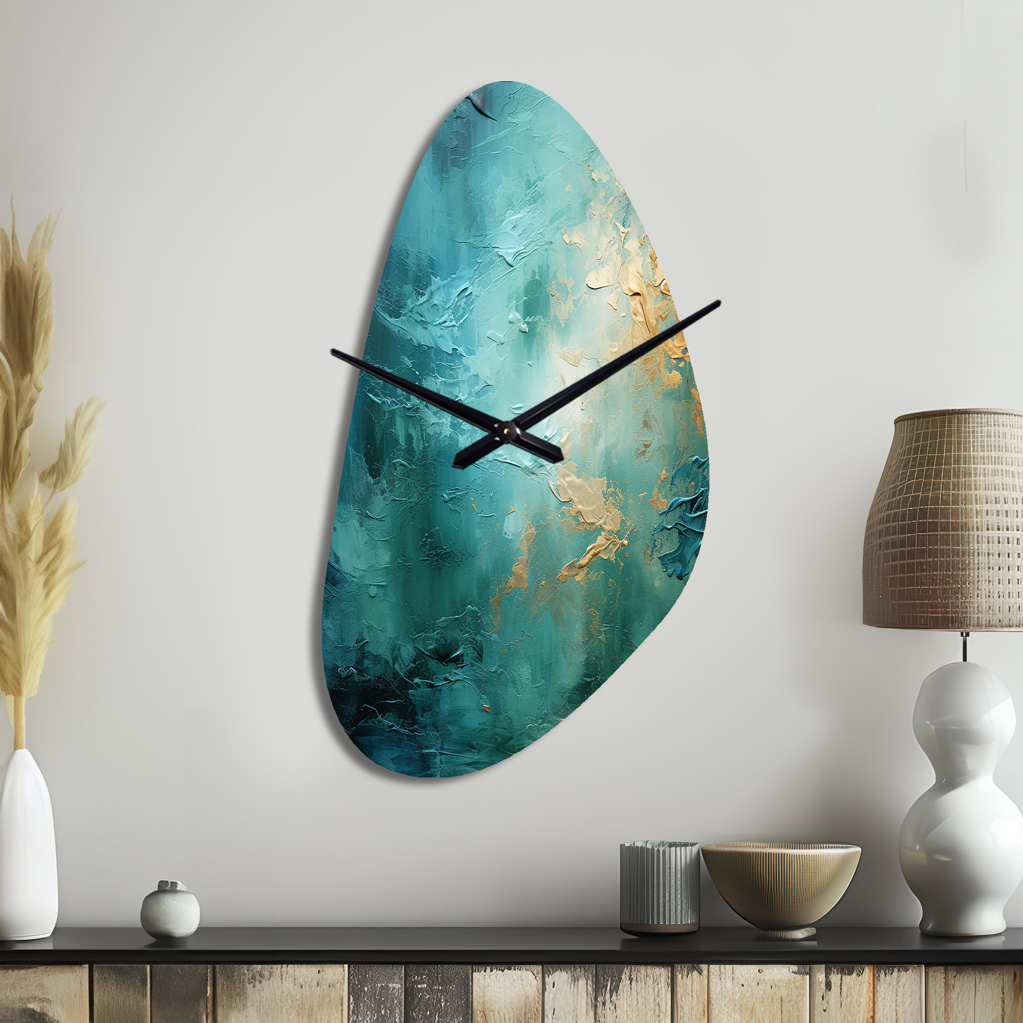 Design Art Teal Oasis III - Asymmetrical Landscapes Metal Wall Clock ...