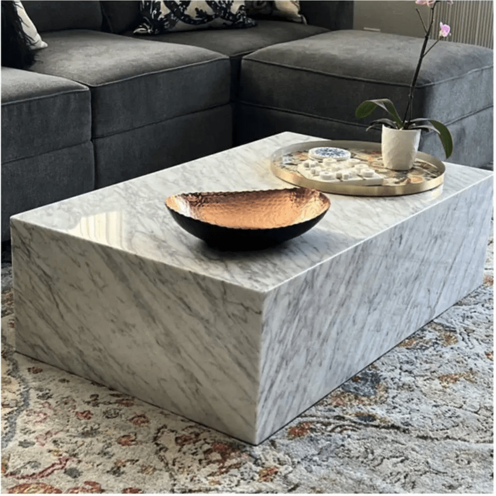 BETACH Genuine Marble Block Coffee Table - Carrara Marble & Reviews ...