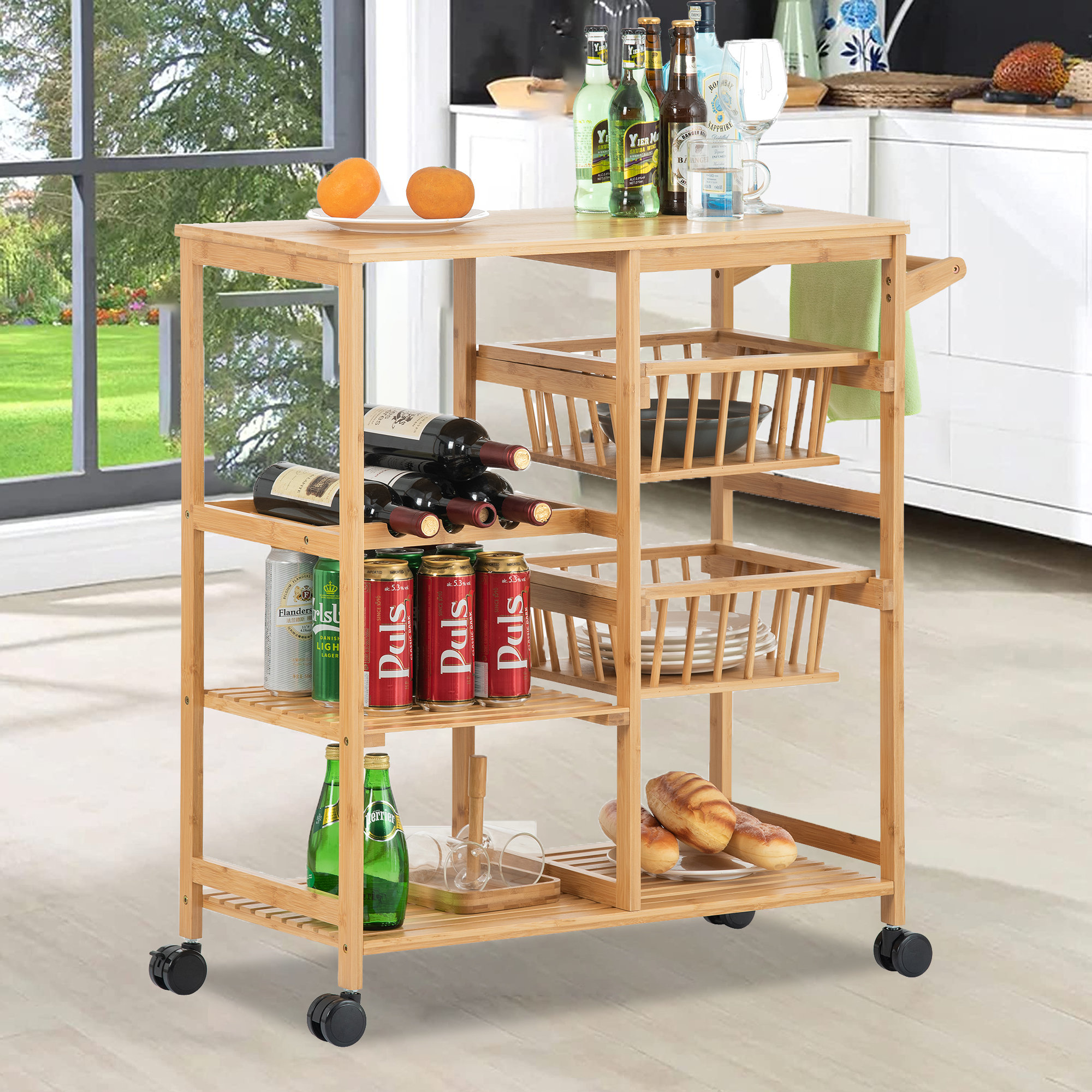 Rebrilliant Malikaih 4 Tier Wooden Kitchen Bar Cart | Wayfair