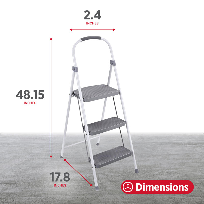 Rubbermaid 3 Step 225 Lb Capacity Folding Ladder Steel Step Stool with ...