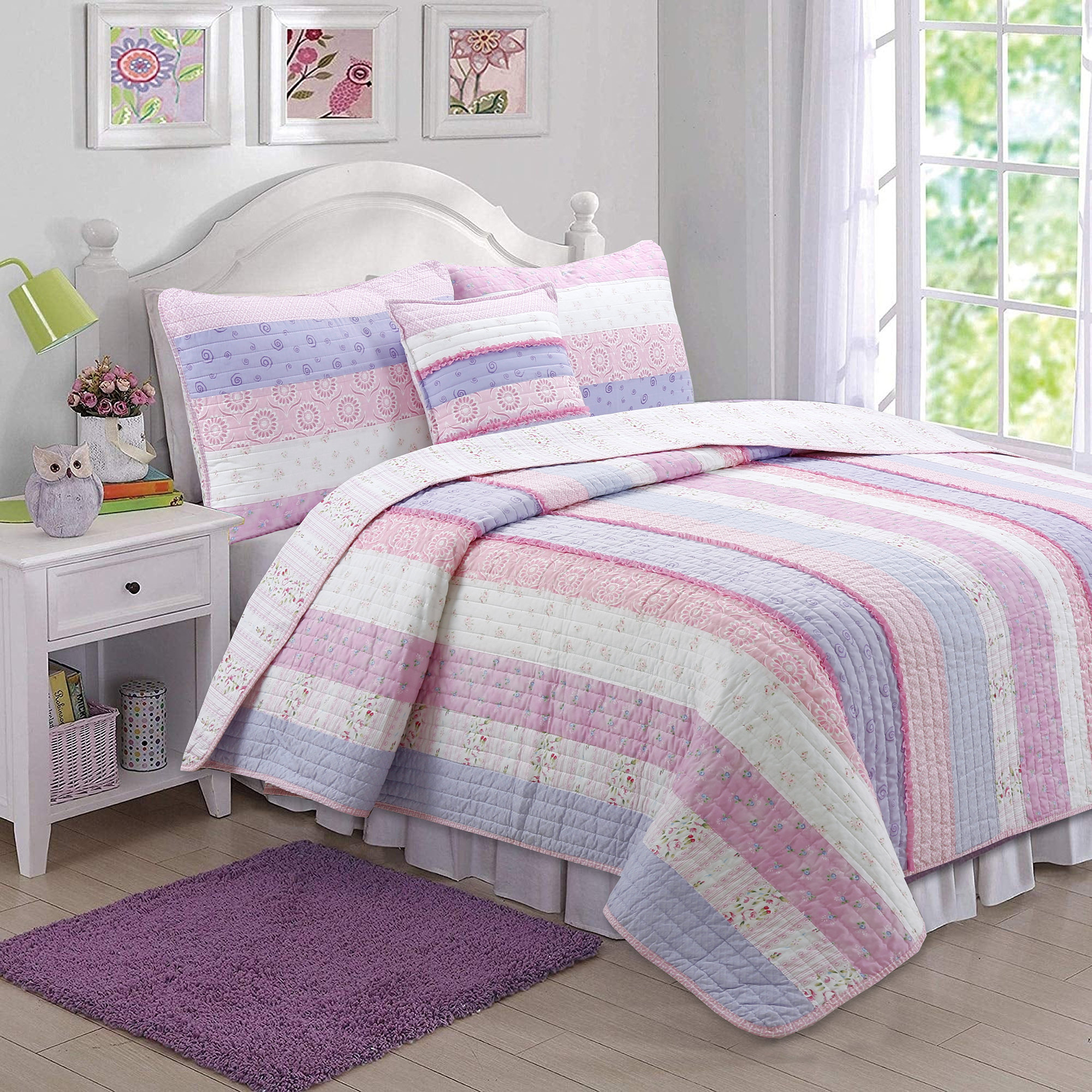Cozy Line Home Fashion Eloise Pink/Lilac Reversible Quilt Set & Reviews ...