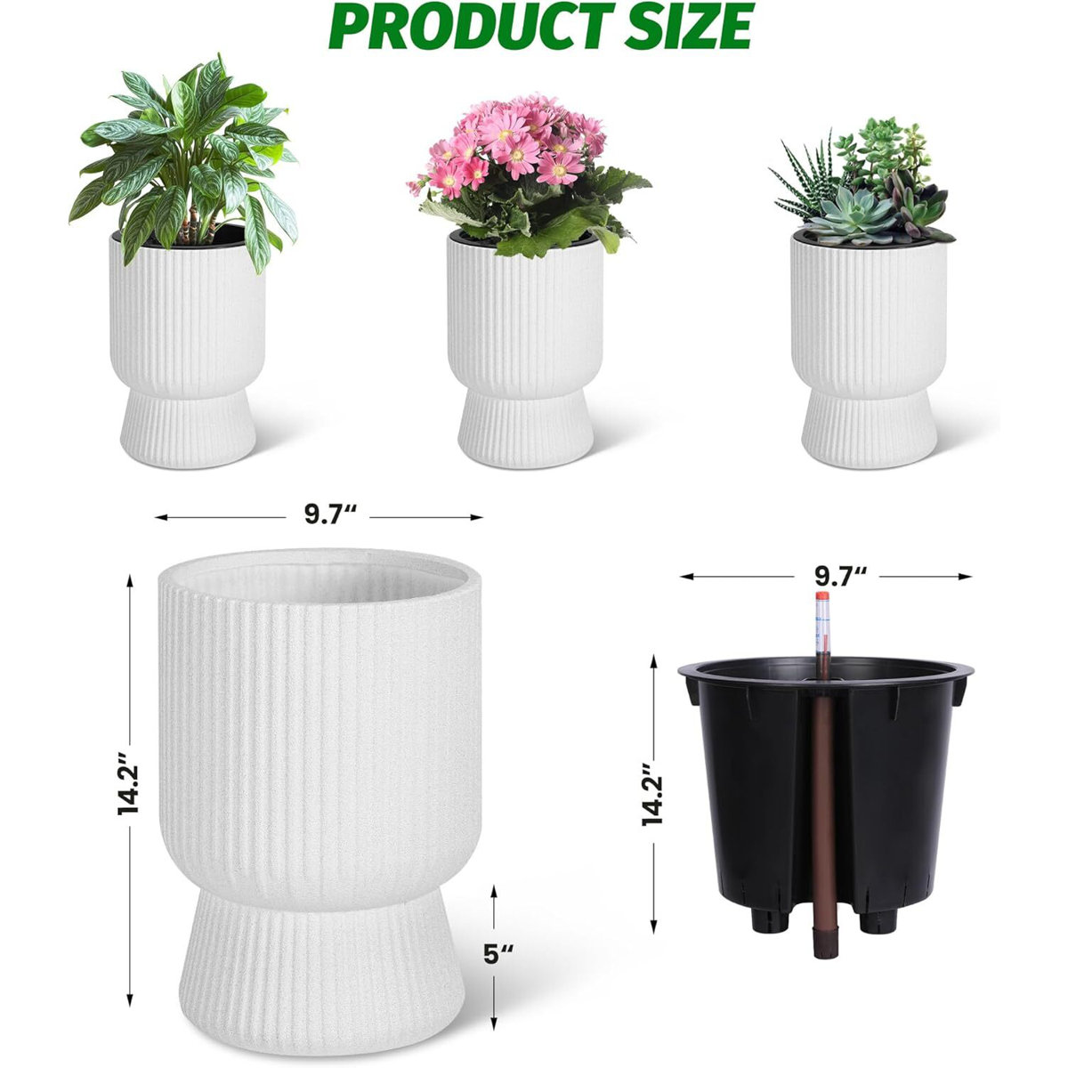 Ebern Designs 14.2" Tall Planters Set Of 2, Plant Pots, Self Watering ...