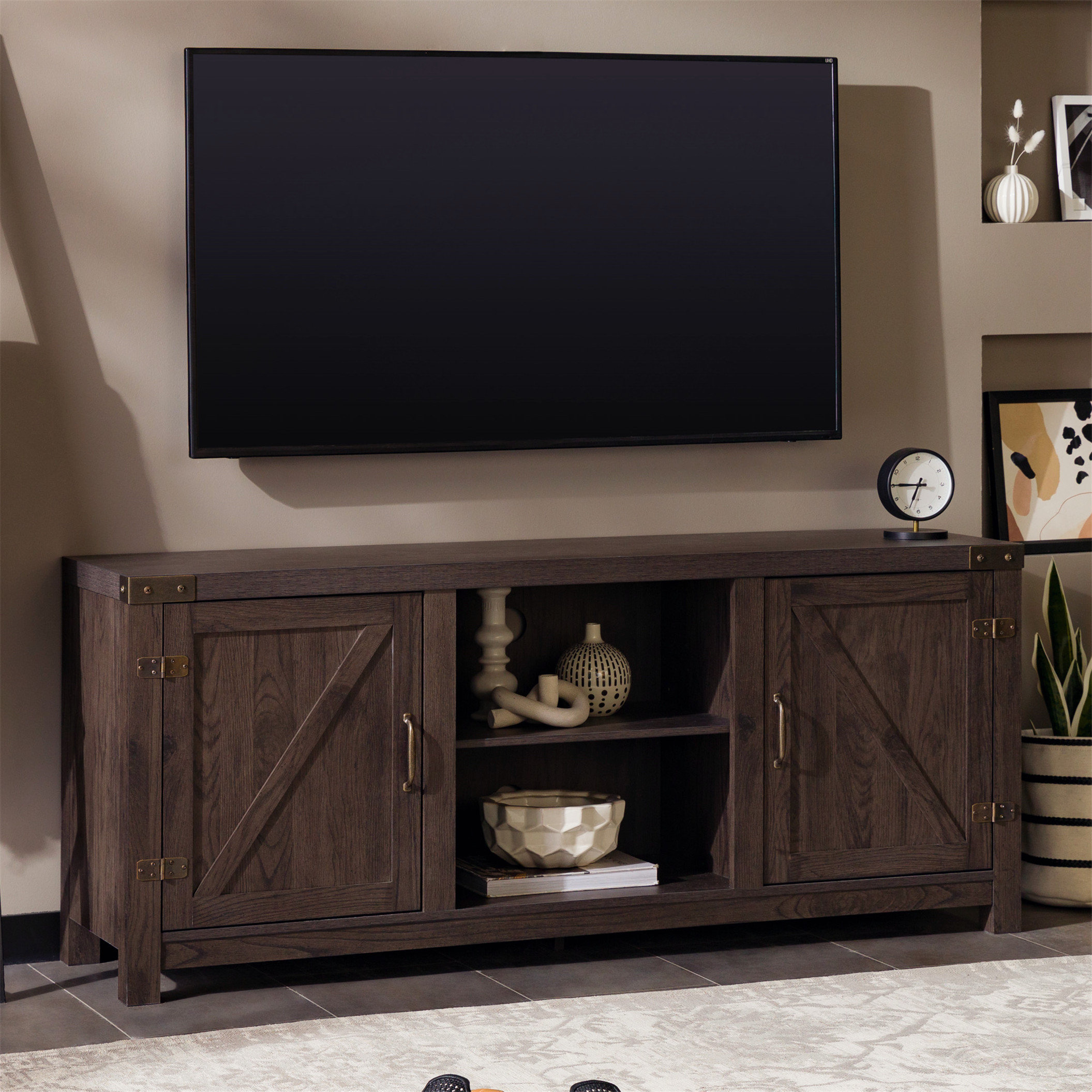 Gracie Oaks Charming Modern Farmhouse TV Stand with Multiple Storage ...