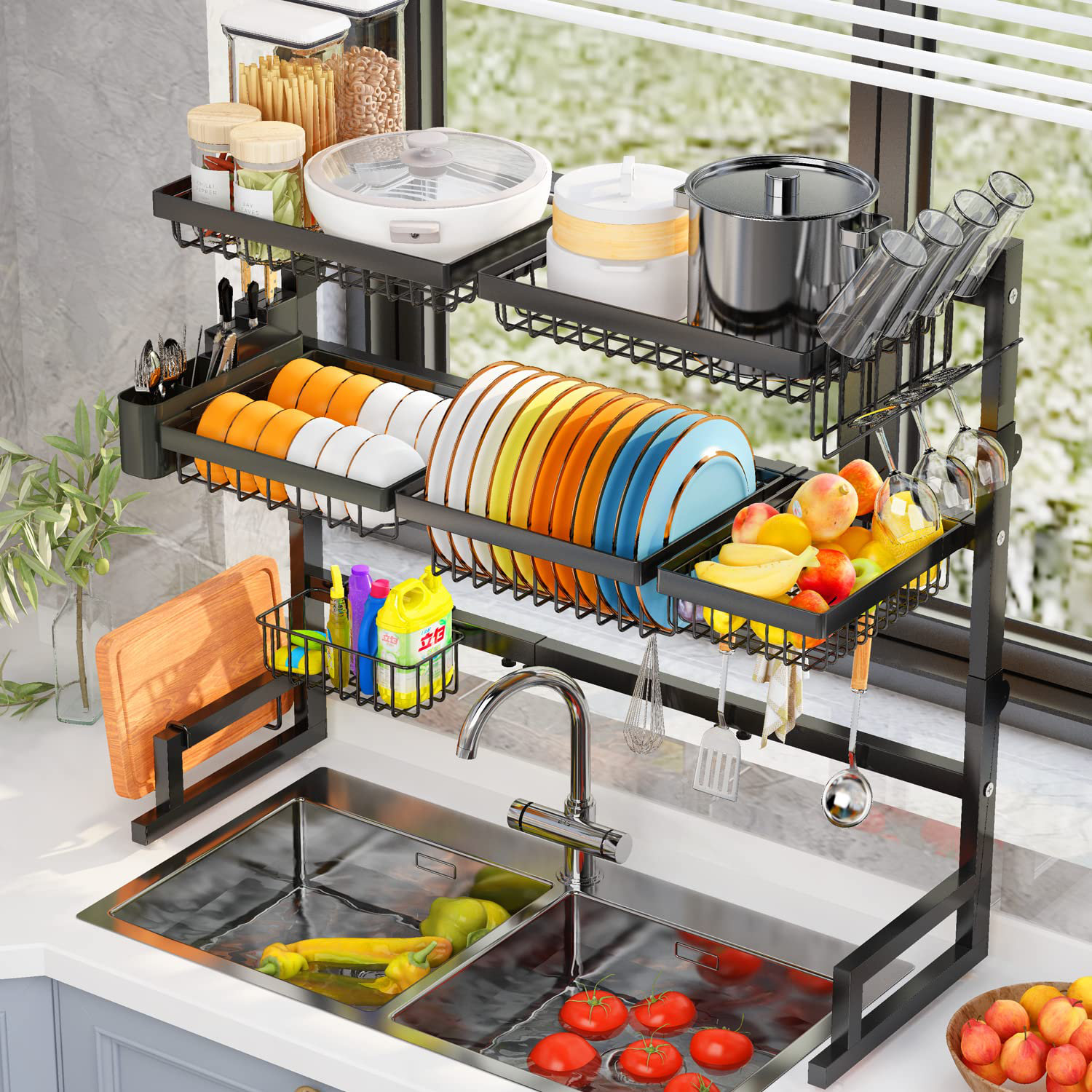 wanmo Over Sink Dish Drying Rack (Expandable Height/Length) Snap-On ...