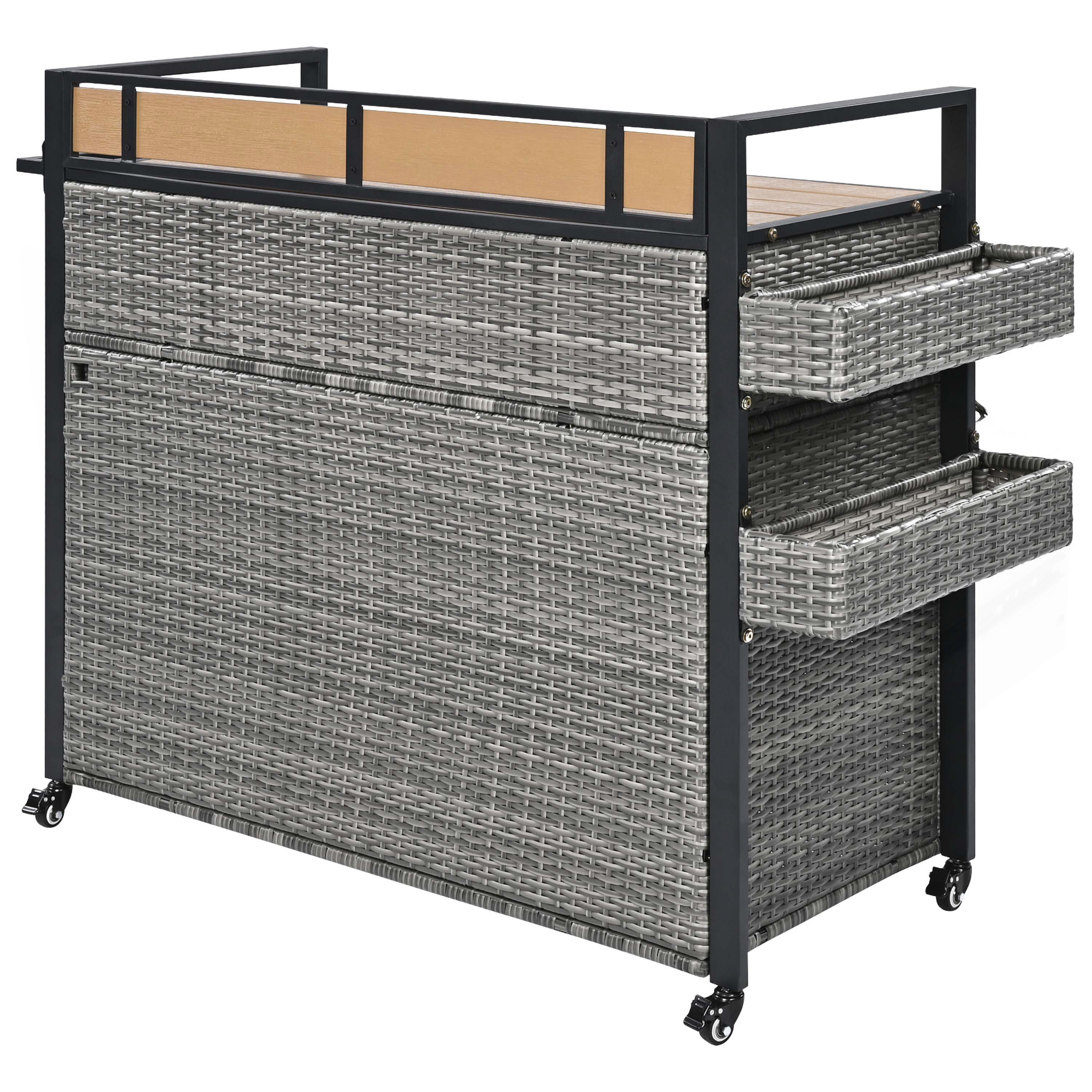 Latitude Run® 52.8"W Wicker Outdoor Grill Cart with Extended Plastic ...
