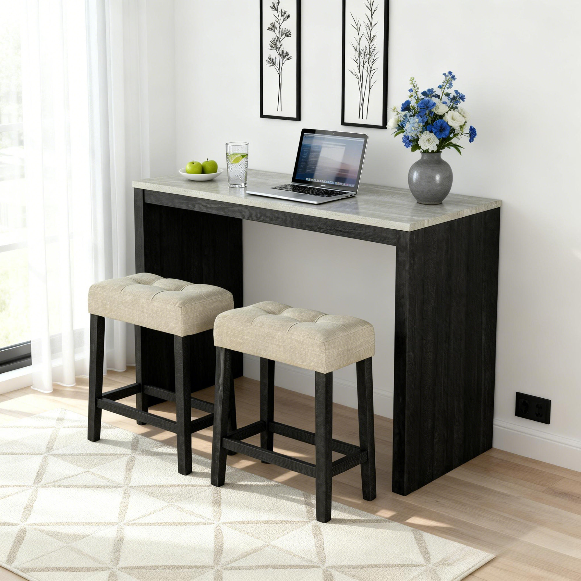 Red Barrel Studio® 47" Counter Height Dining Set with 2 Upholstered ...