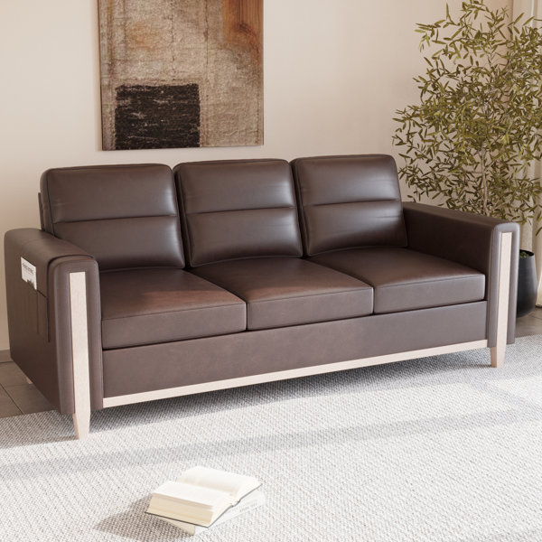 Ebern Designs 80" Solid Wood Sofa Couch,3 Seater Couch with Storage ...