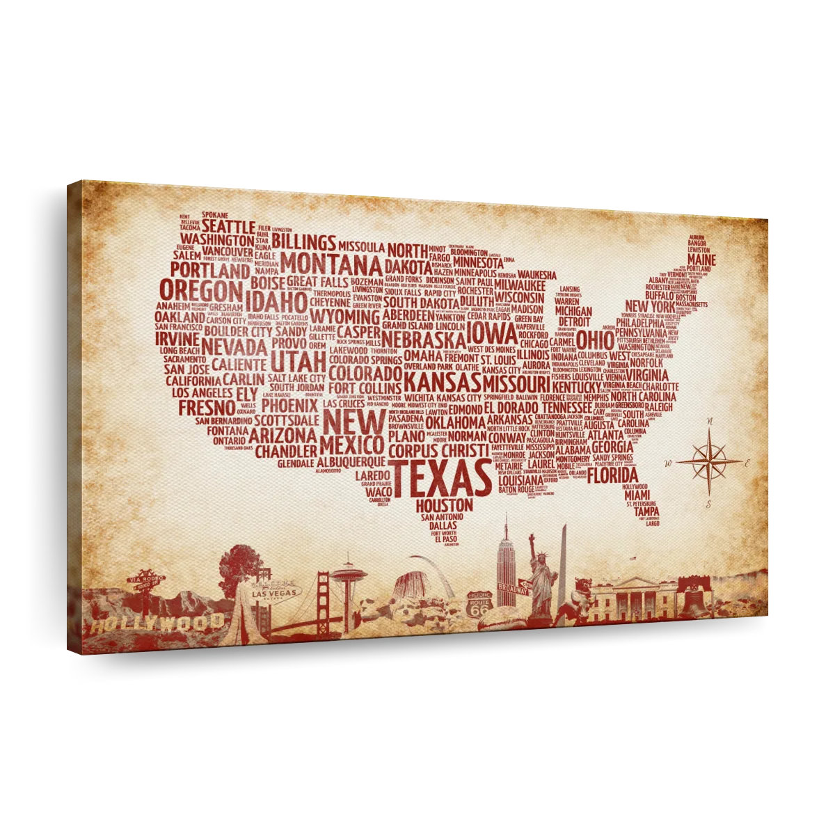 Trinx Rustic USA Map - Wrapped Canvas Print | Wayfair