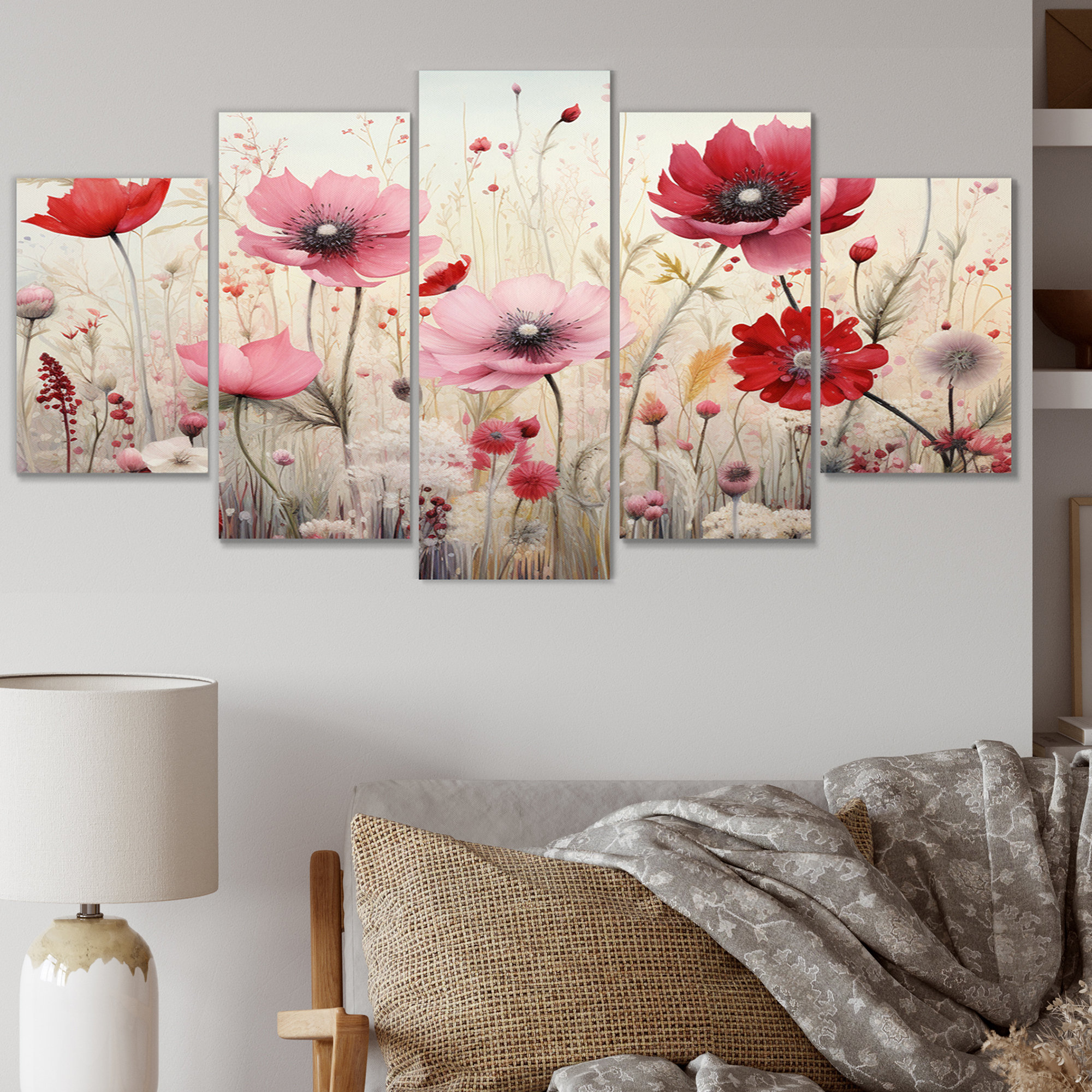 Design Art Coral Flower Field Ruby Garden II - Abstract Botanicals ...