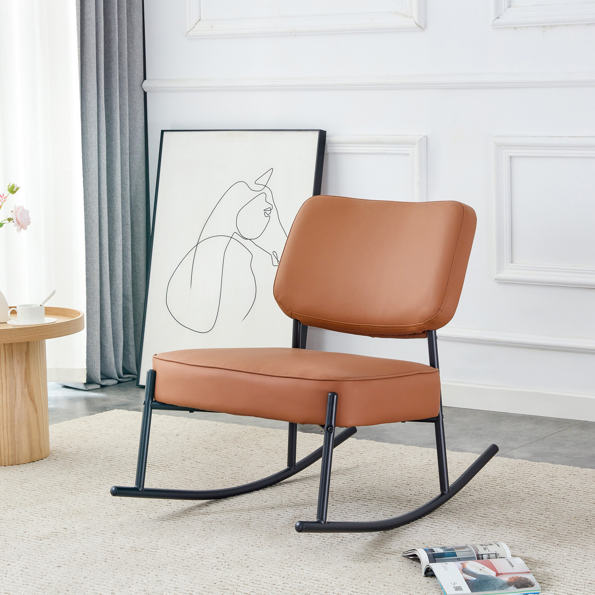 Mercer41 PU Material Cushioned Rocking Chair, Unique Rocking Chair ...