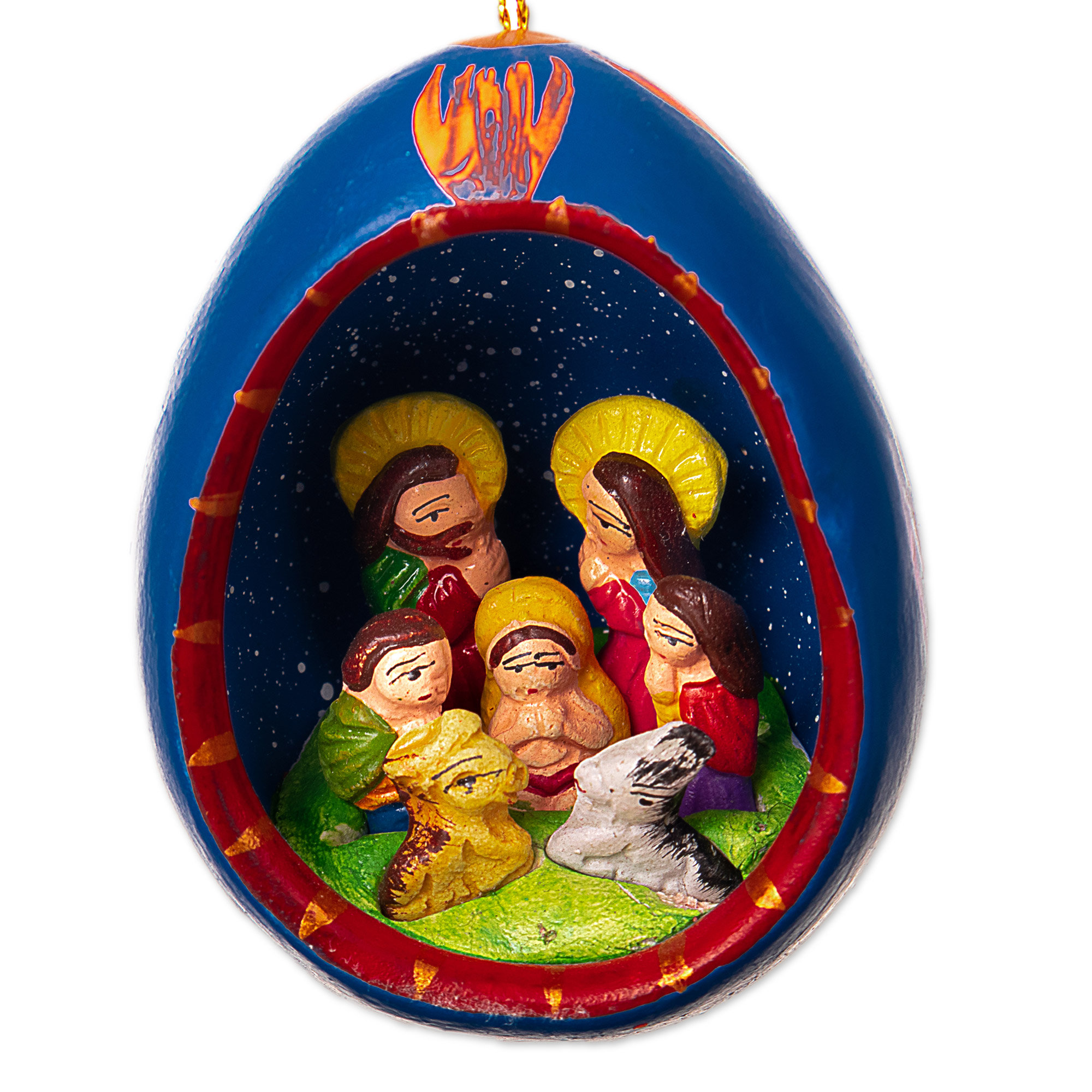Bungalow Rose Handmade Blue Nativity Egg Ceramic Ornament | Wayfair