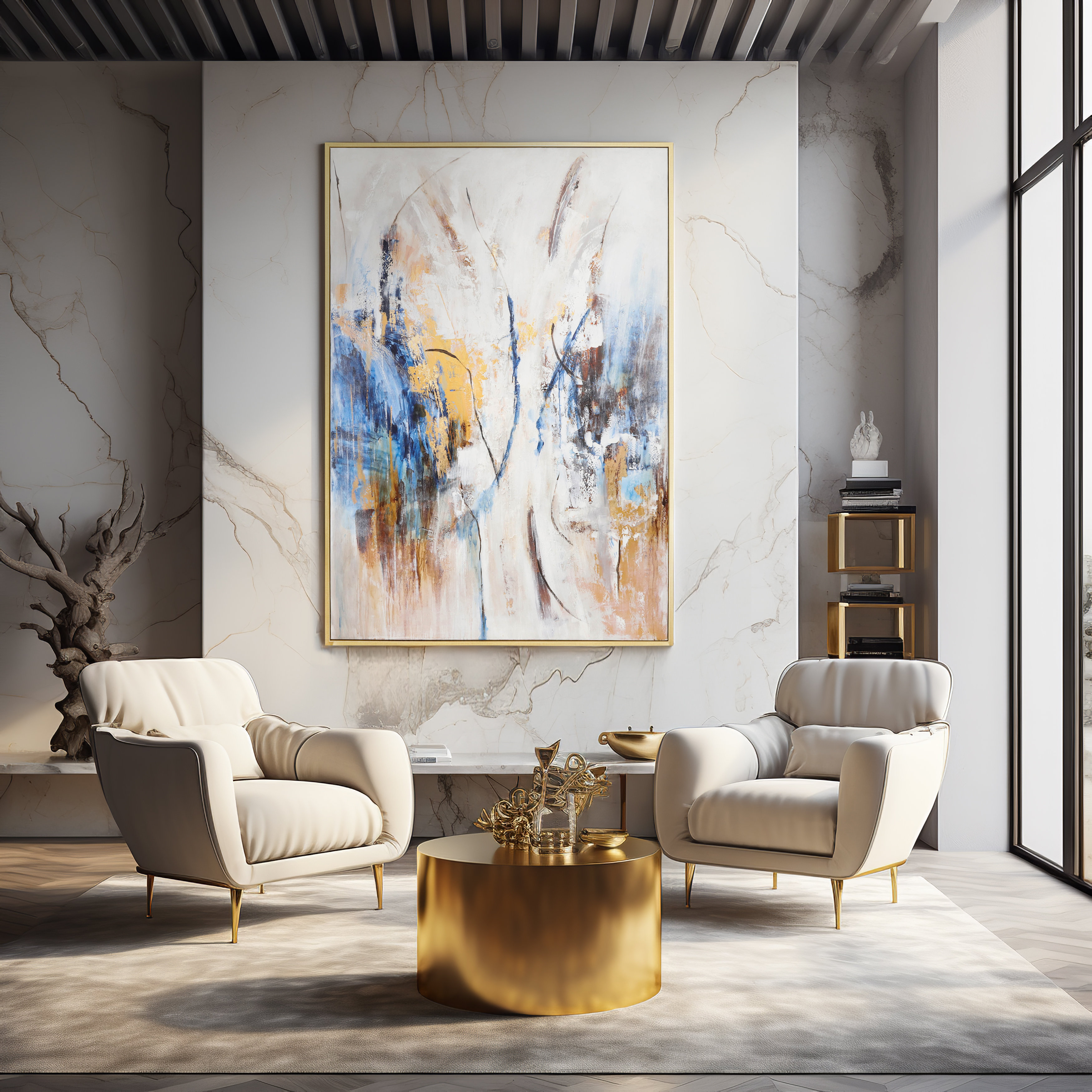 Everly Quinn Modern 74X50 Framed Abstract Canvas,Rectangle Wall Art ...