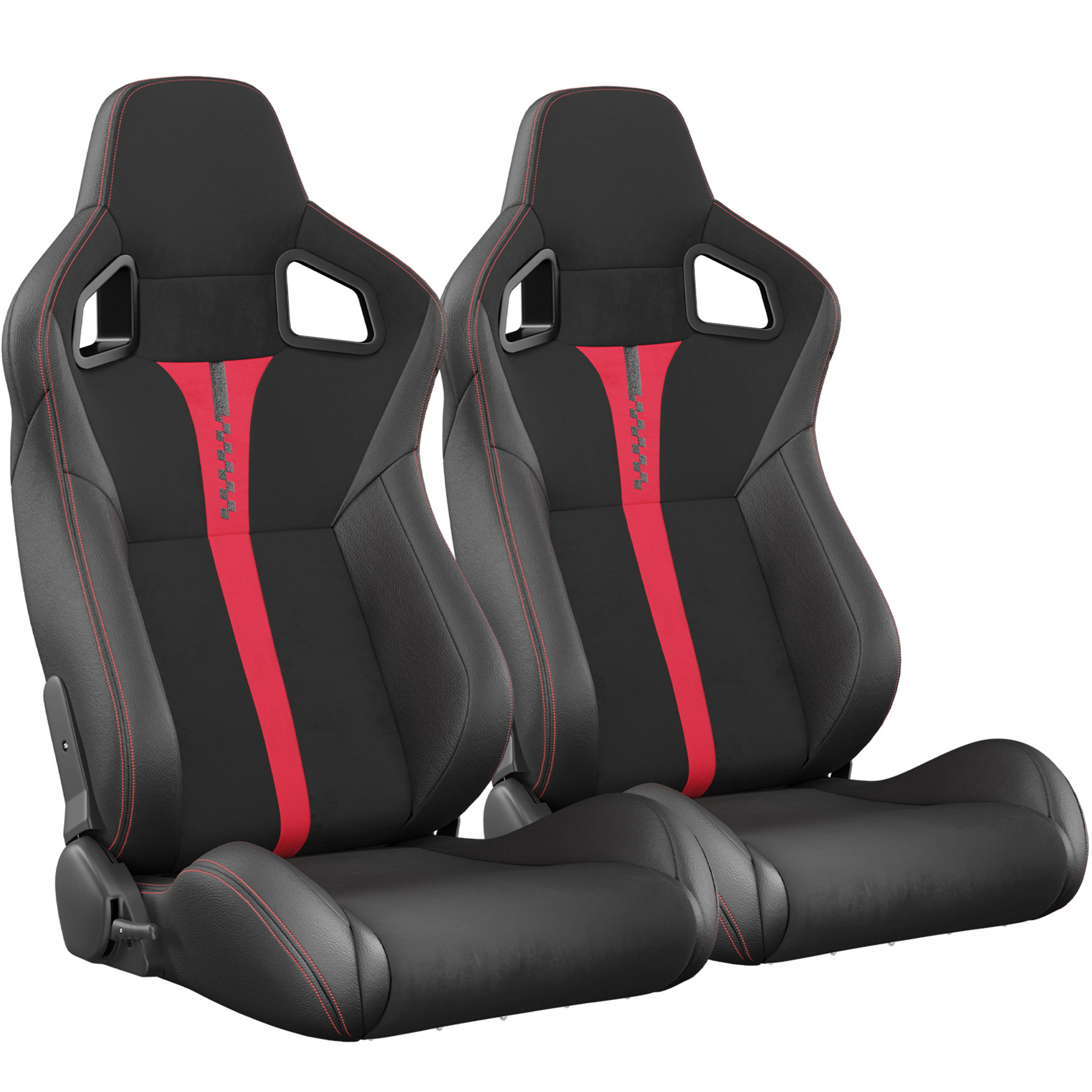Orren Ellis 2PC New Universal Bucket Racing Seats Red Stitch Red PVC ...