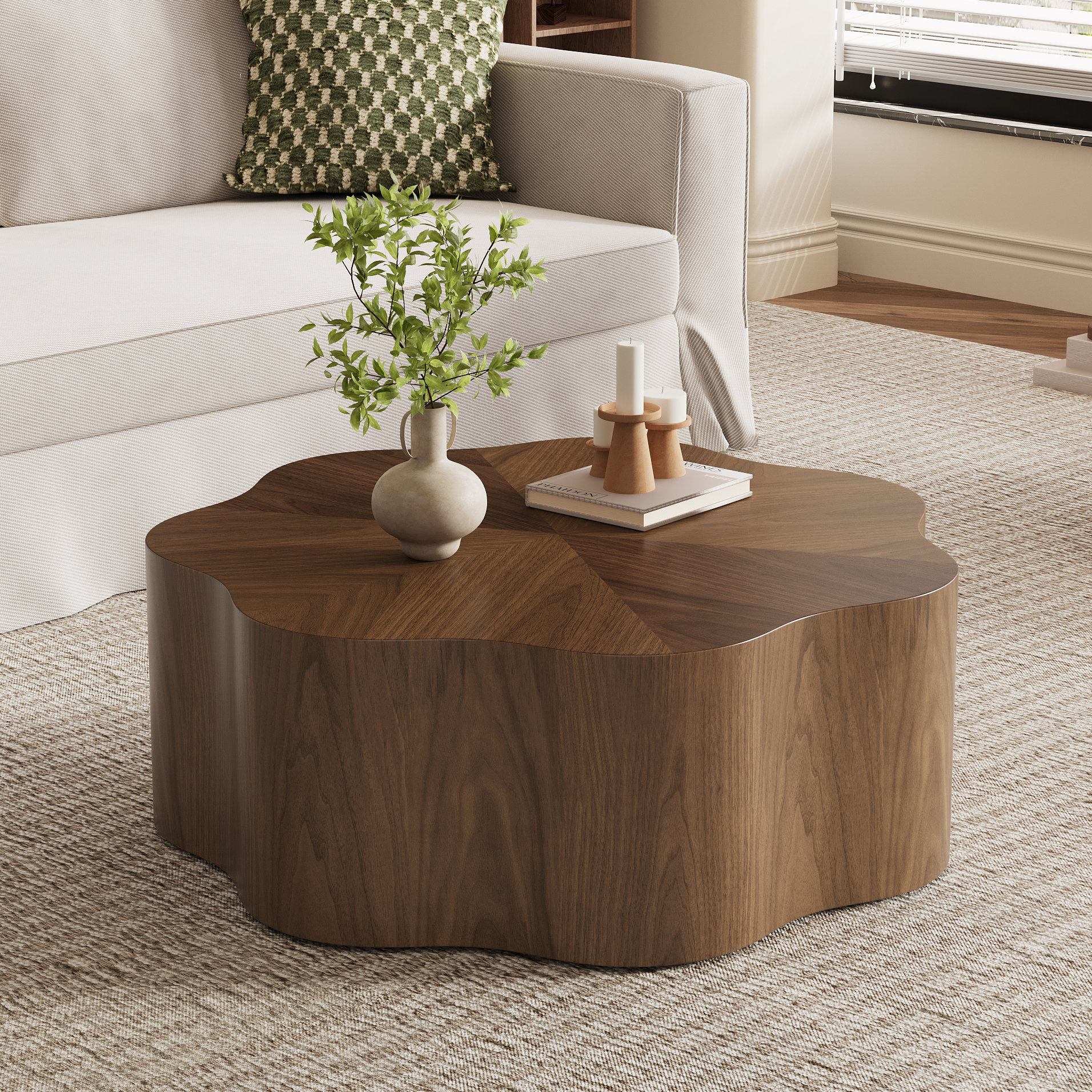 Corrigan Studio® 39" Modern Minimalist Walnut Cloud Shape Coffee Tables ...
