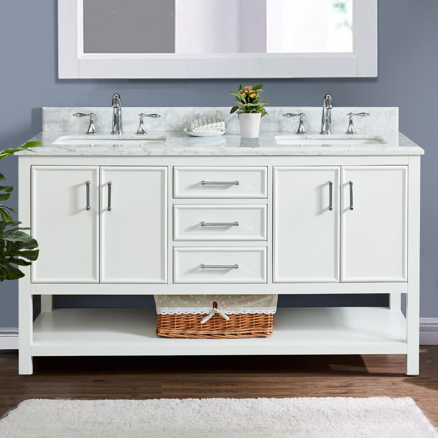 Red Barrel Studio® Mirren 61'' Double Bathroom Vanity with Carrara ...