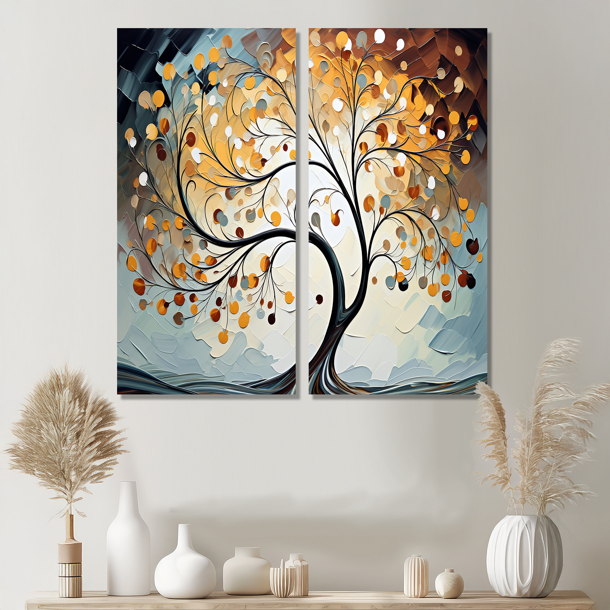 Lark Manor™ Yellow Grey Majestic Canopies Tree - Traditional Wall Decor ...