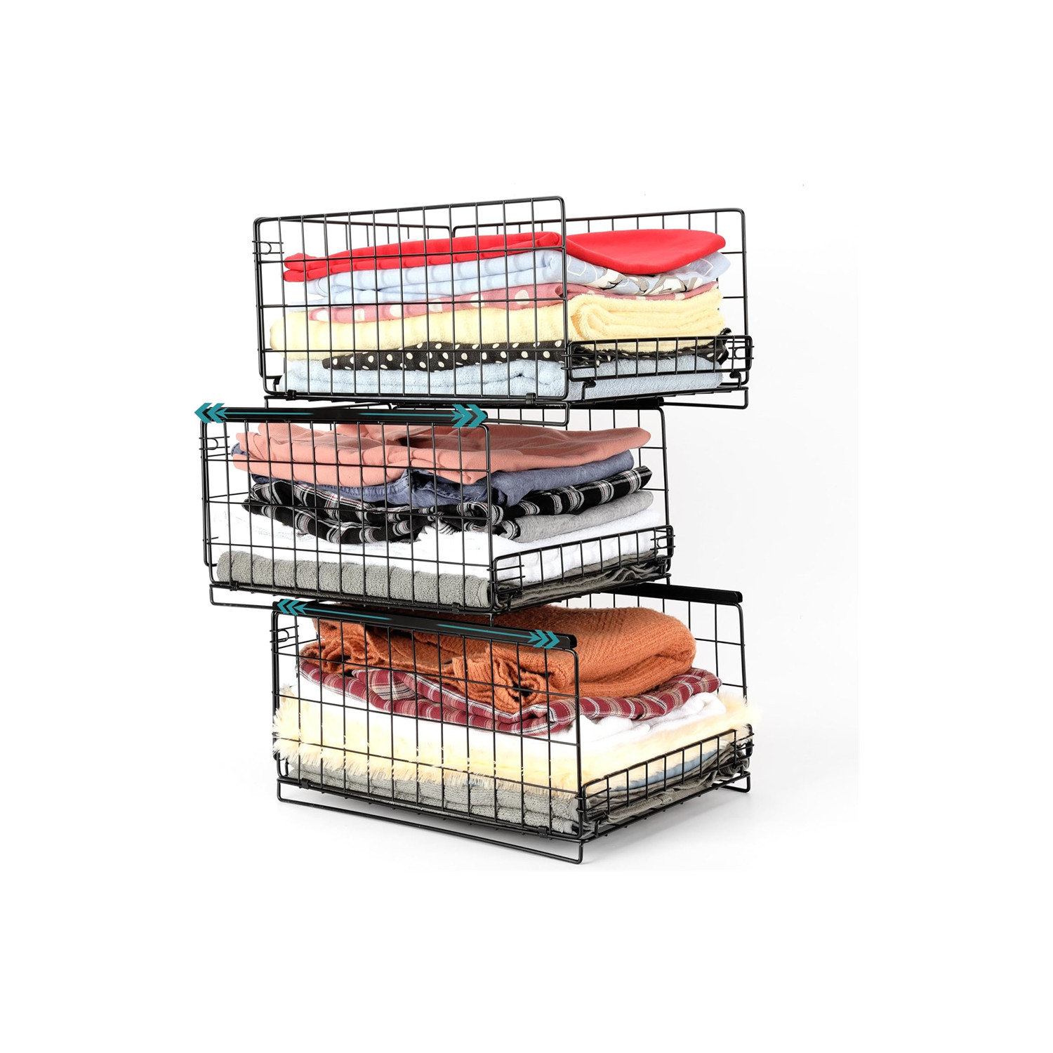 Rebrilliant 3-Tier Sliding Closet Drawer Organiser Shelves,Stackable ...