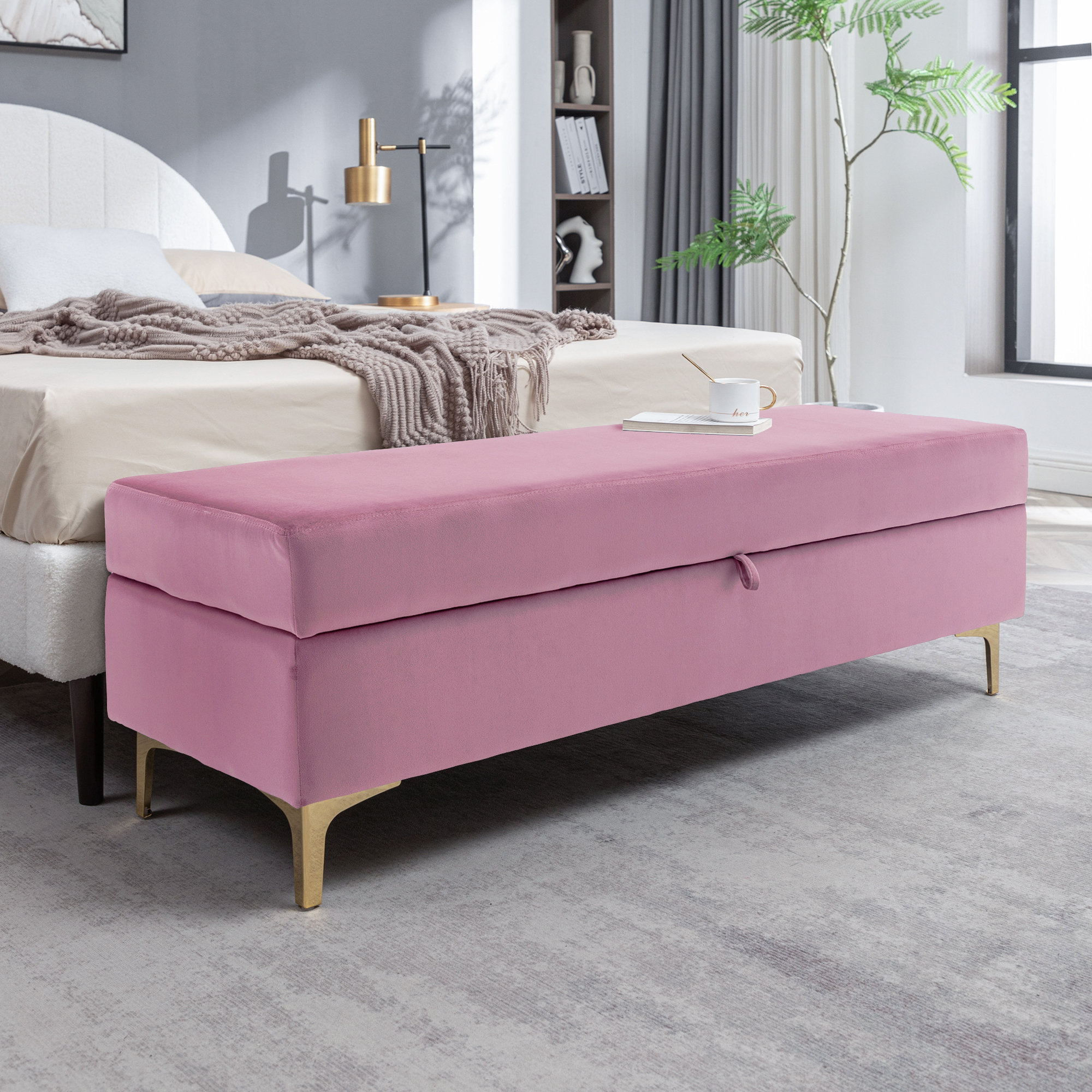 Mercer41 Issam Velvet Storage Bench with Gold Metal Legs - Wayfair Canada