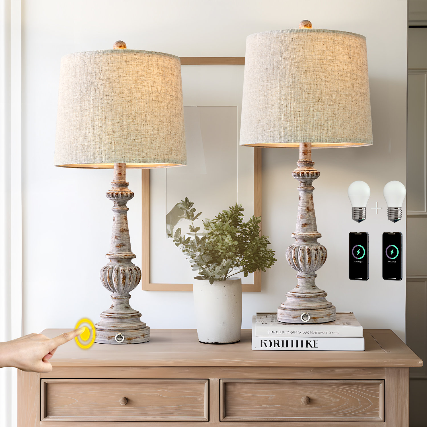 Alcott Hill Clova 24.5＂antique light,touch switch with USB charging,suitable for living room ...