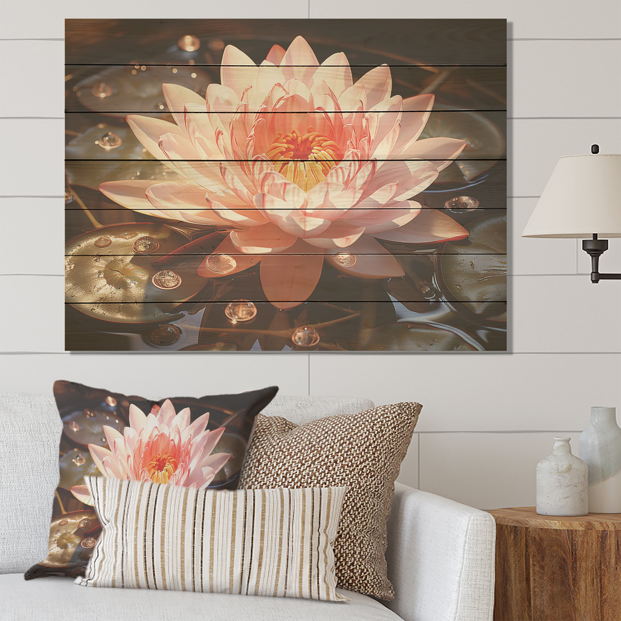 Bungalow Rose Pink Glow Sunshine Lily Pads - Lily On Wood Print | Wayfair