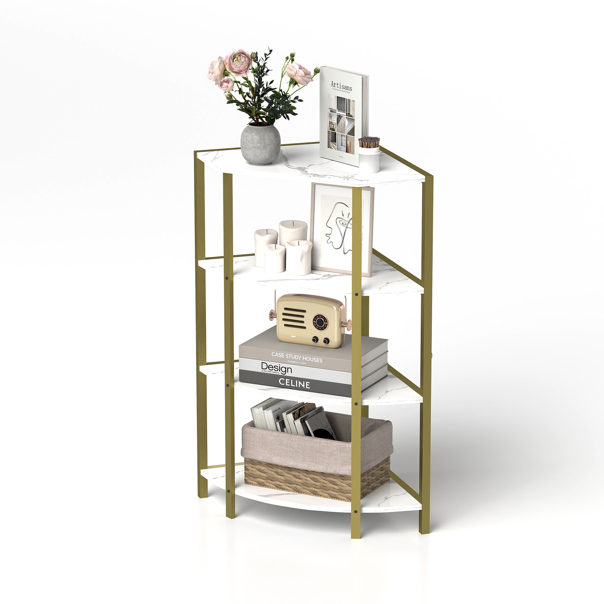 Ebern Designs Freestanding 4-Tier Corner Open Shelf Small Space ... Ebern Designs Freestanding 4-Tier Corner Open Shelf Small Space ...