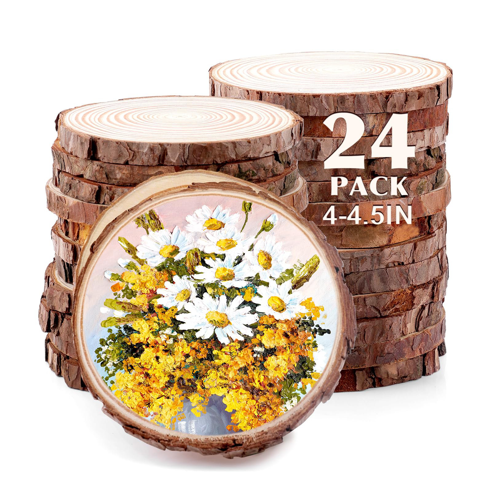 Loon Peak® 24 Unprocessed Natural Wood Chips, Wood Rounds With Bark ...