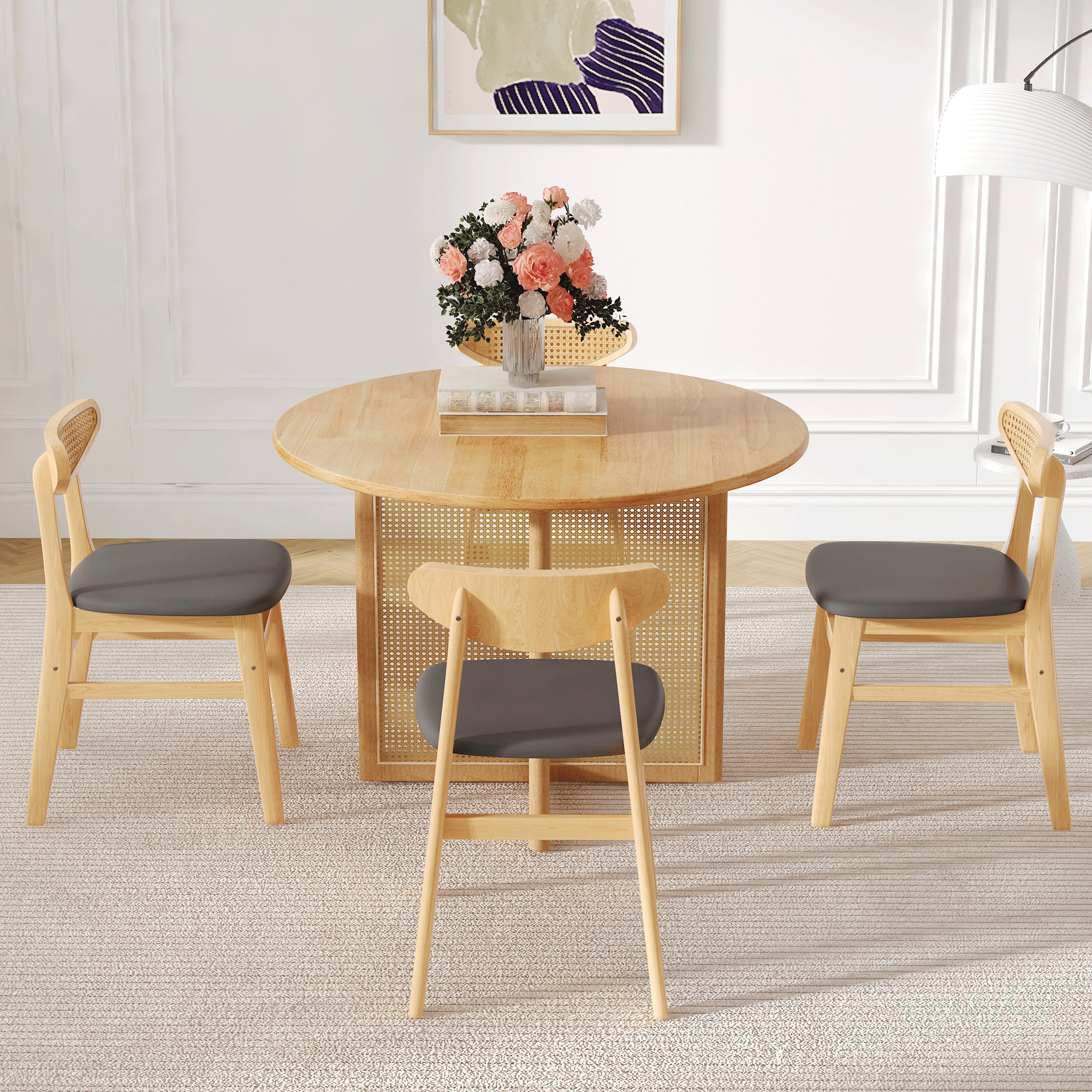 YOPENG Table And Chair Set: 42 - Inch Diameter Solid Wood Round Dining ...