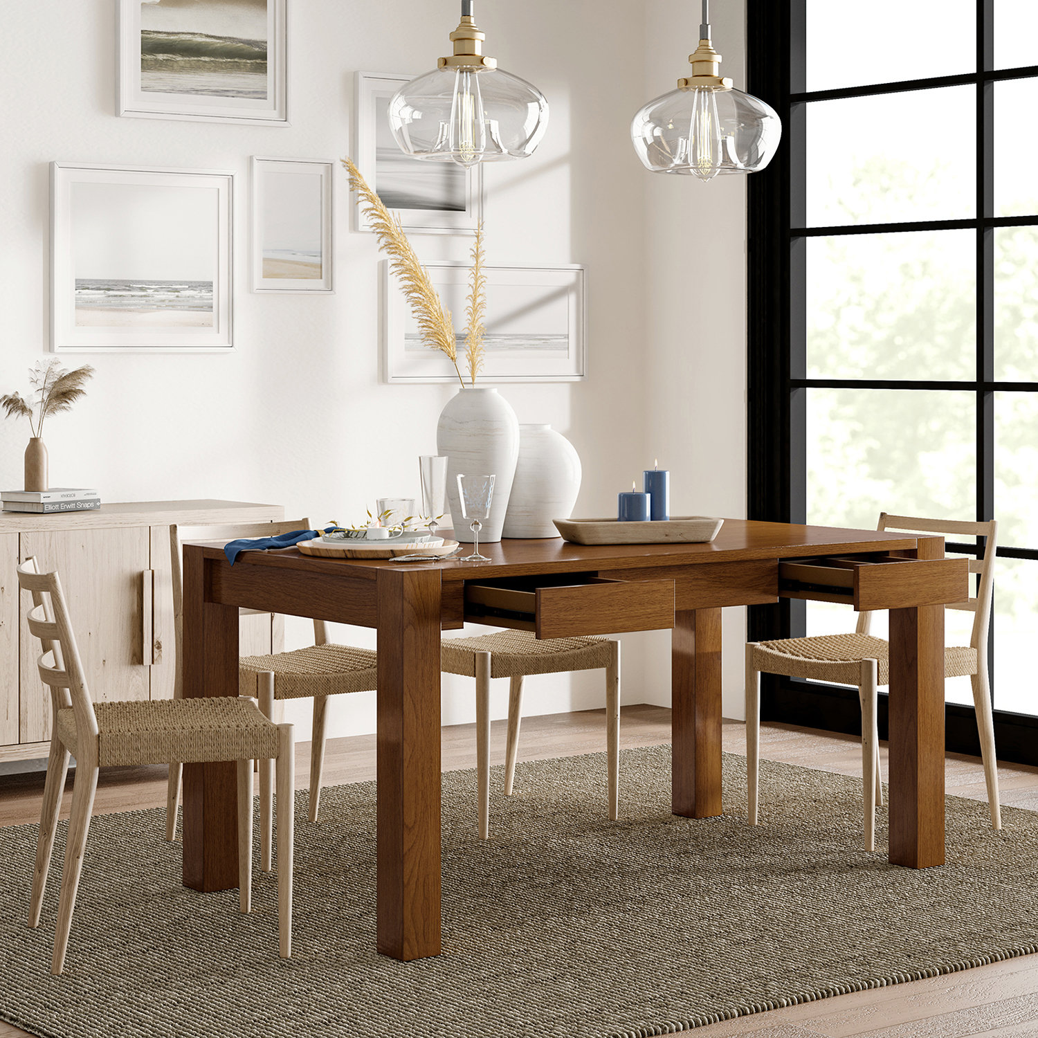 Latitude Run® Andrea 60"W Modern Solid Wood Dining Table with Divided ...