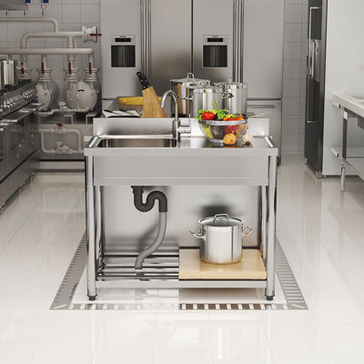GGK Stainless Steel Sink Free Standing Single Bowl Sink with Workbench ...