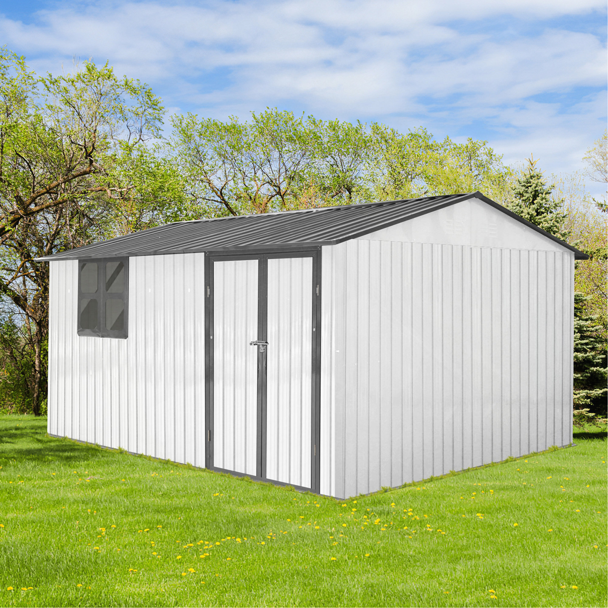 Wentygam Metal Garden Sheds 10Ftx12ft Outdoor Storage Sheds White+Grey ...