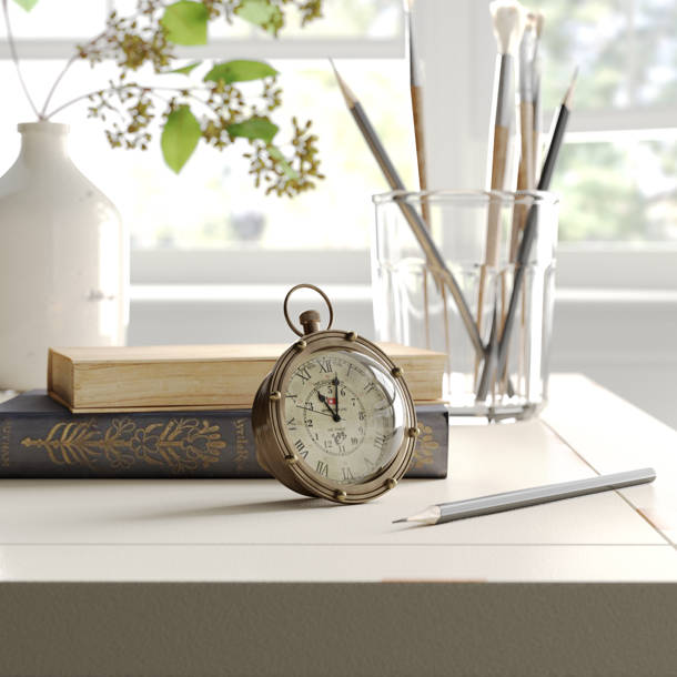 Breakwater Bay Coastal Analog Metal Quartz Tabletop Clock in Brown ...