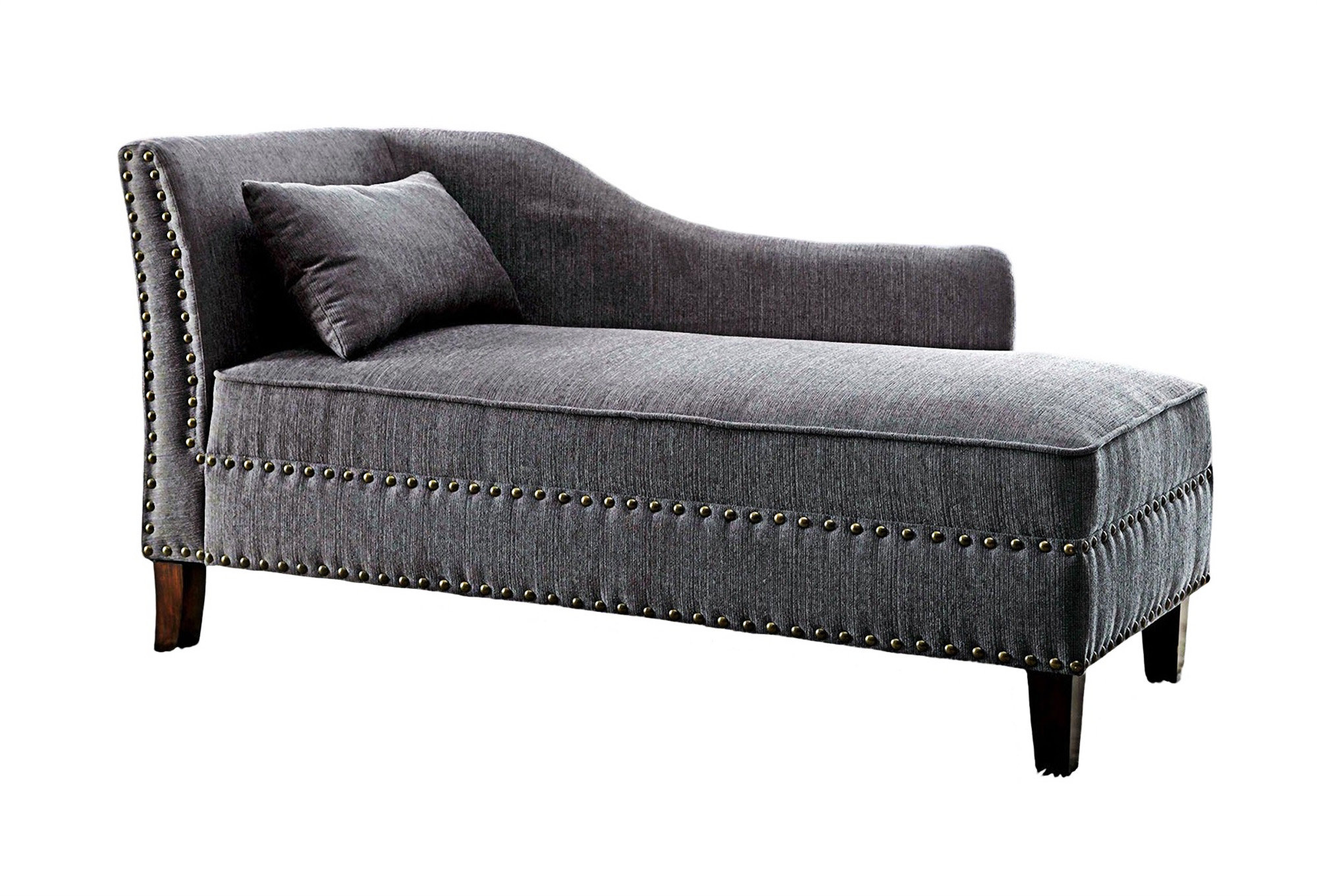 Hokku Designs Modern Contemporary 1Pc Chaise Linen Like Fabric Nailhead ...