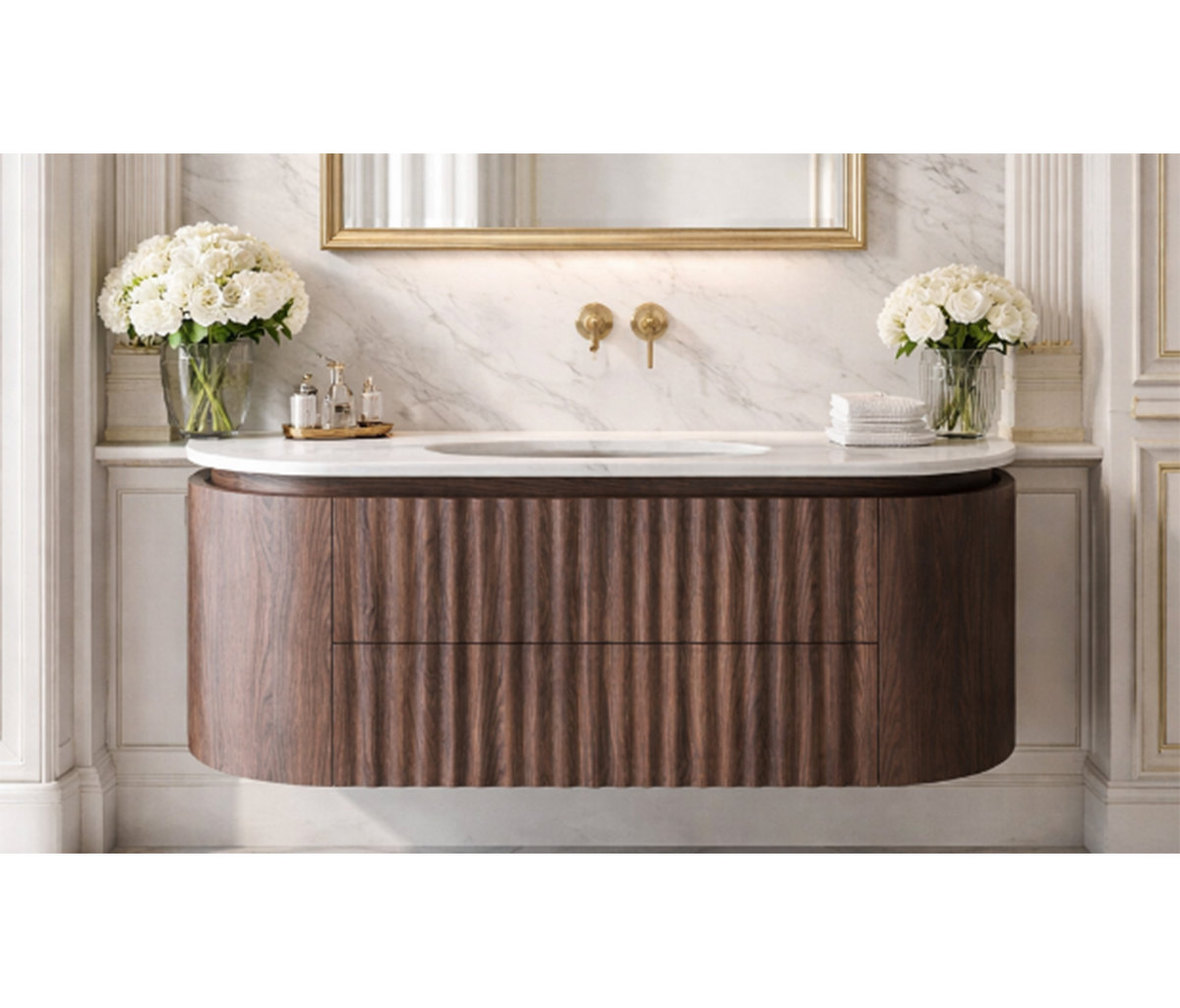 Infinity Furniture Import Modern Curved Walnut Wall-mounted Vanity ...