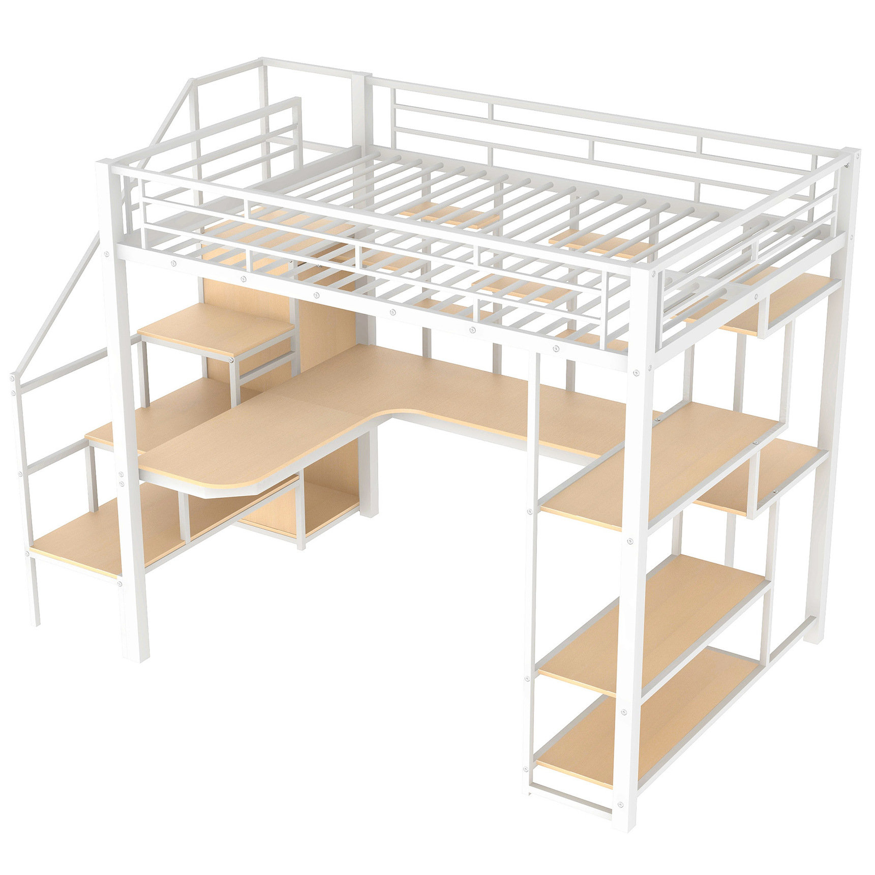 Brayden Studio White Loft Bed With Integrated Desk, Wardrobe & Metal ...