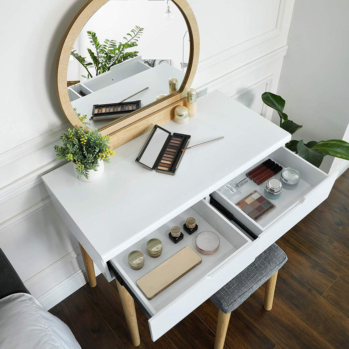 Wrought Studio Arinze Vanity Set with Stool and Mirror & Reviews | Wayfair