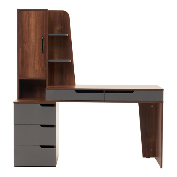 Ebern Designs Marena Computer Desk with Drawers Storage Shelves, Modern ...