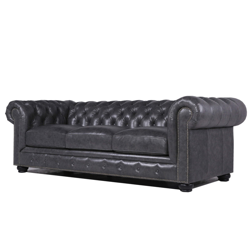 DECOR HOME Traditional Tufted Leather Sofa | Wayfair