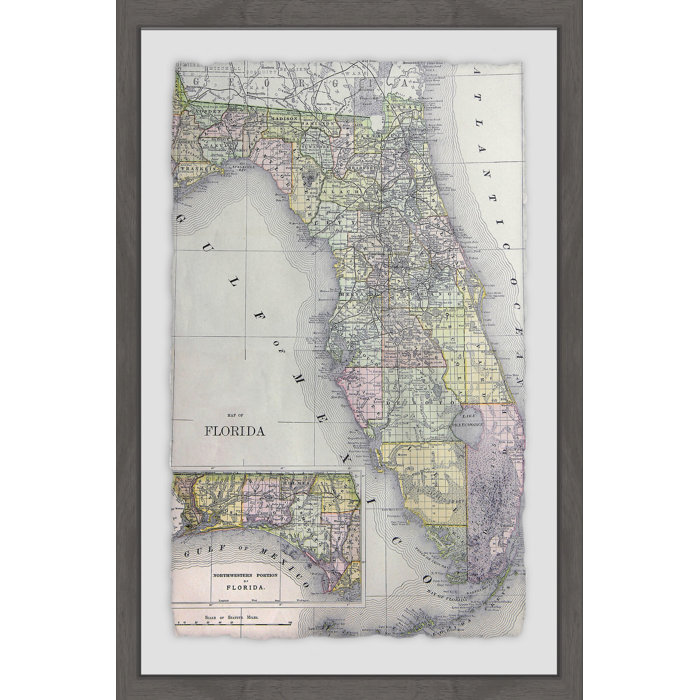 Charlton Home® Florida Map Framed On Paper Graphic Art & Reviews | Wayfair