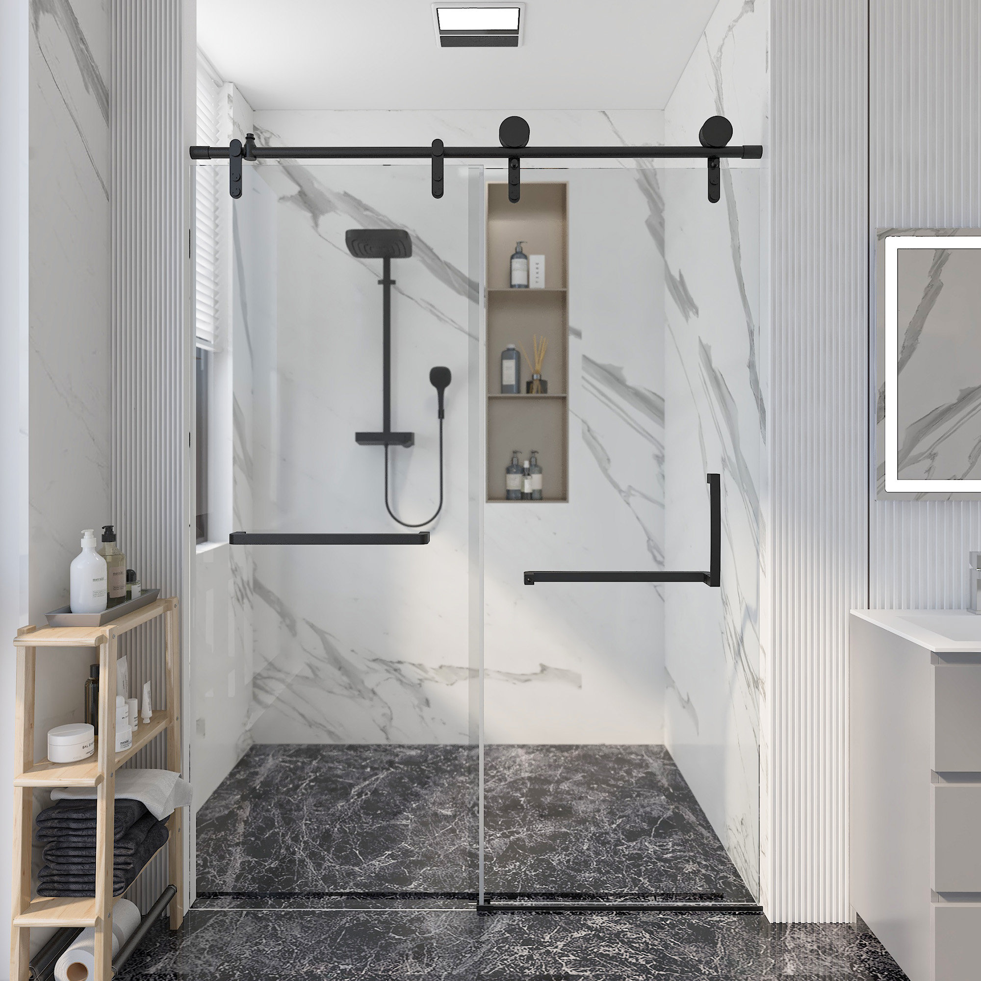 Prolixity 56"-60" W x 76" H Single Sliding Frameless Shower Door | 0.31 ...